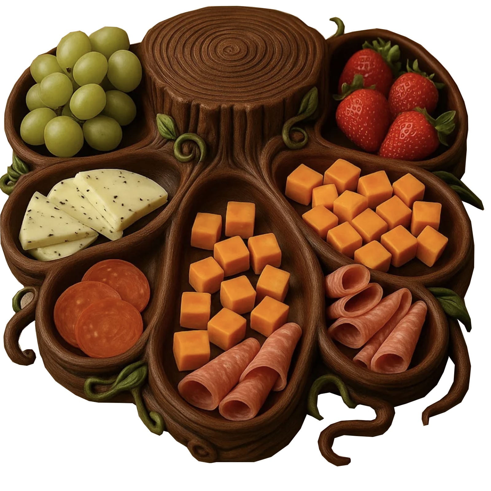 Luluy Elegant Peacock Shaped Wooden Snack Serving Tray Unique Multi-Compartment Design For ...