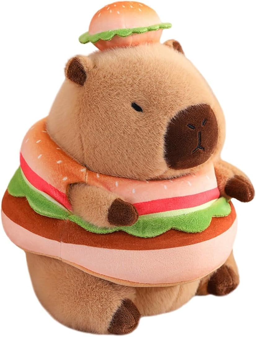 Luluy Kawaii Hamburger Capybara Plush Toy Soft Stuffed Capybara Wearing ...