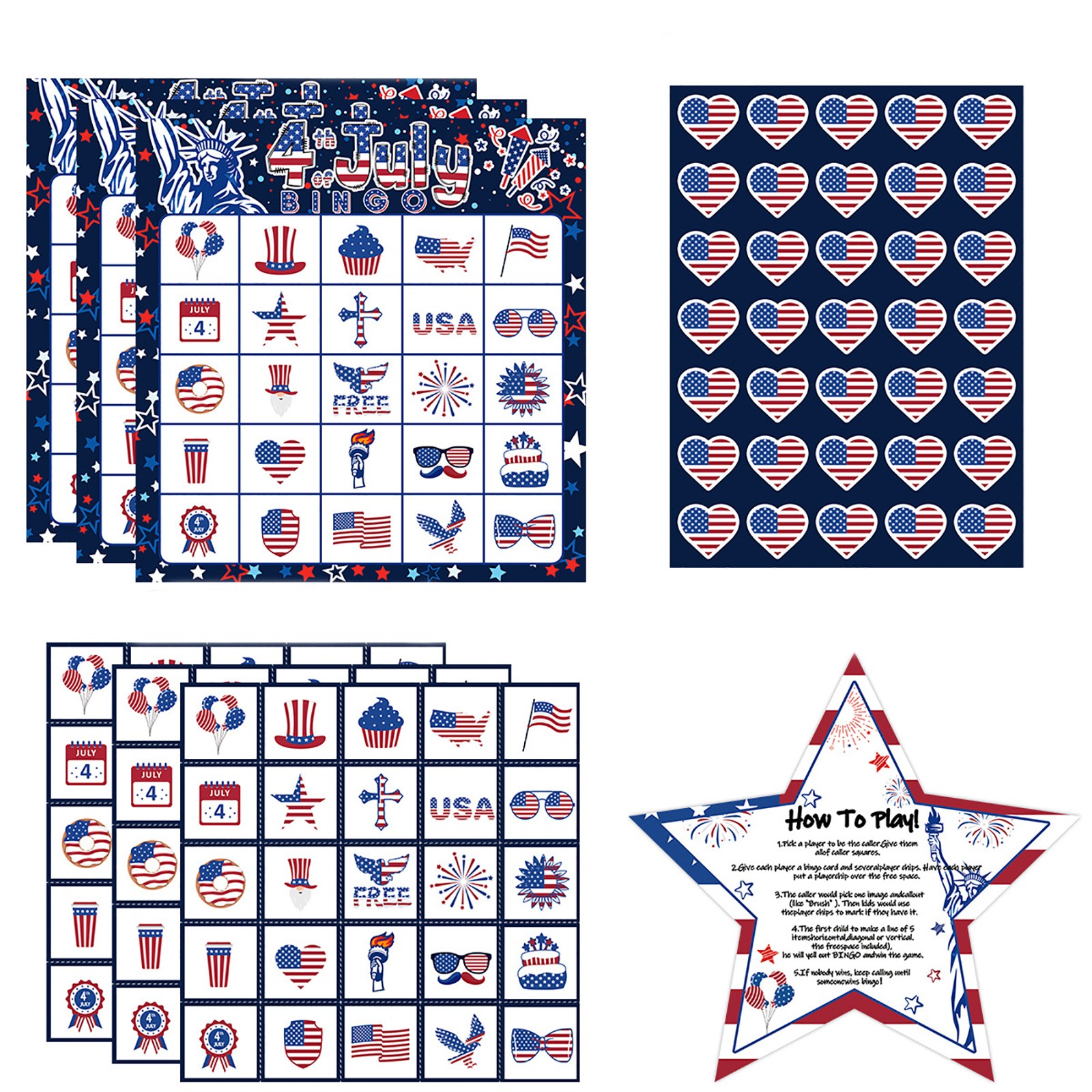 Luluy Patriotic Bingo Game Set For 4Th Of July Party 24 Players, Red ...