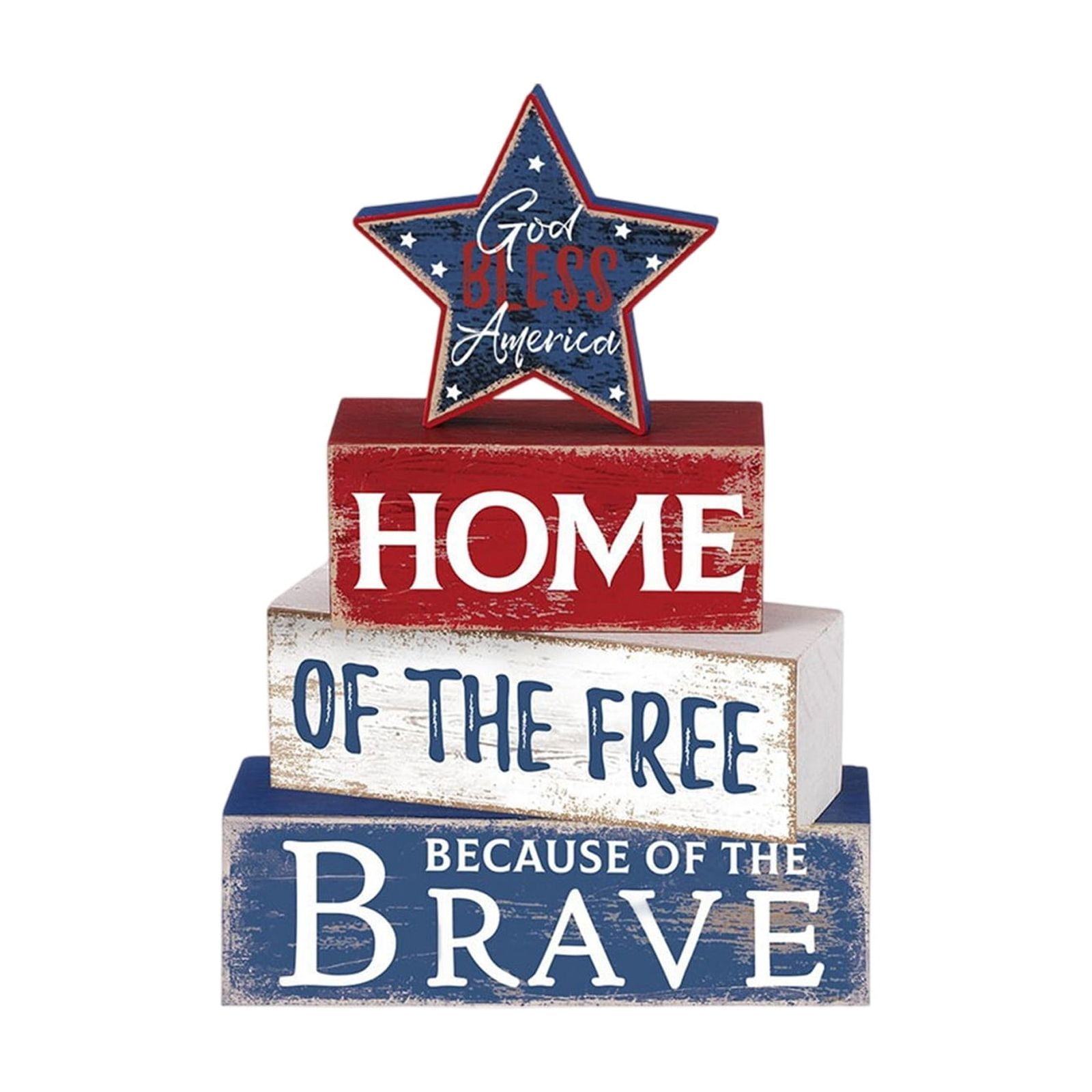 Luluy Patriotic Wooden Block Decor Red, White, And Blue Stacked Sign ...