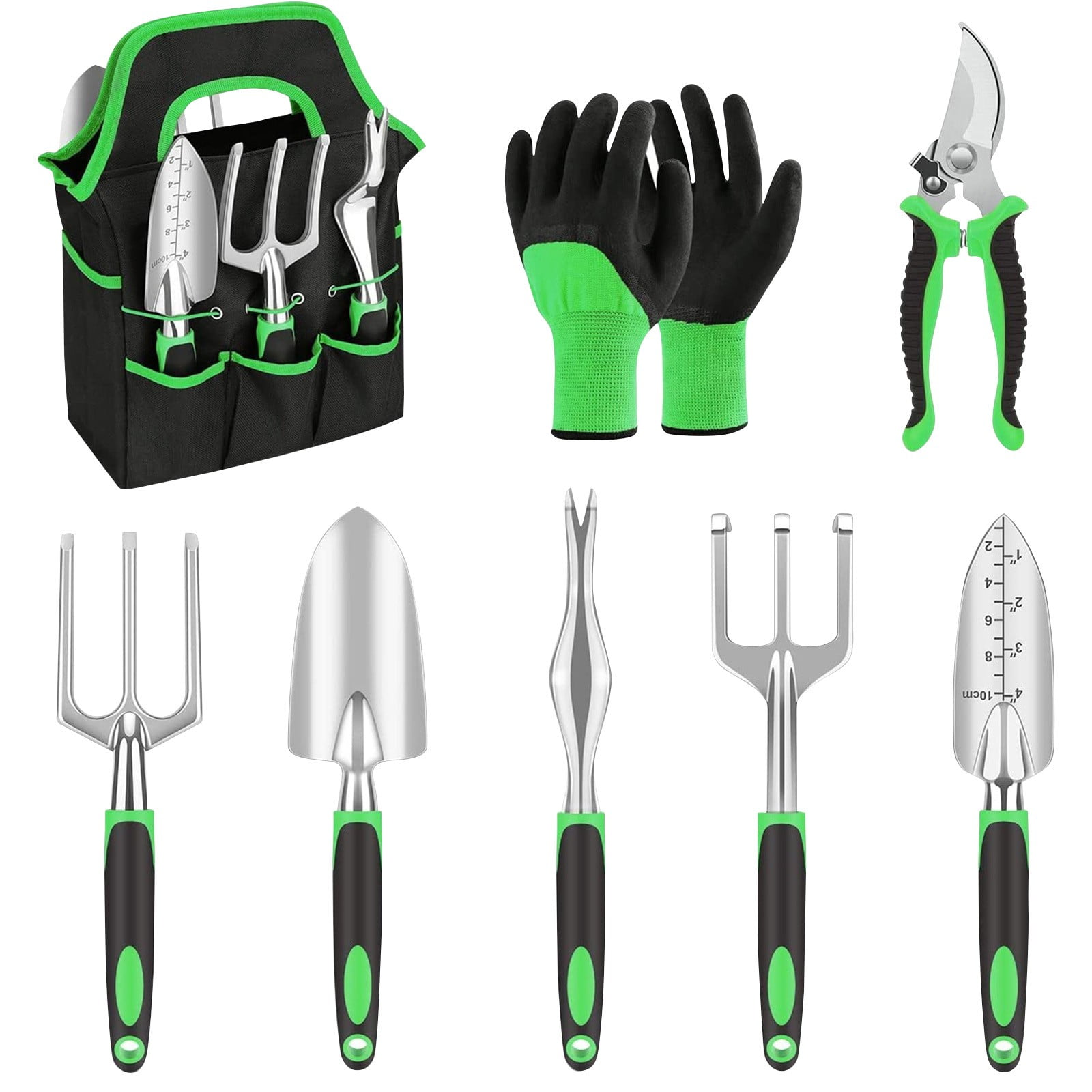 Luluy Premium 9-Piece Gardening Tool Set With Ergonomic Handles, Heavy ...