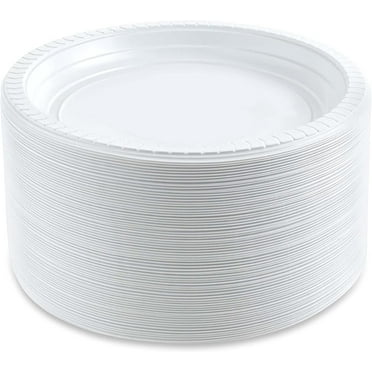 PLASTICPRO Round Plastic Plates Disposable and Microwavable Dinner ...