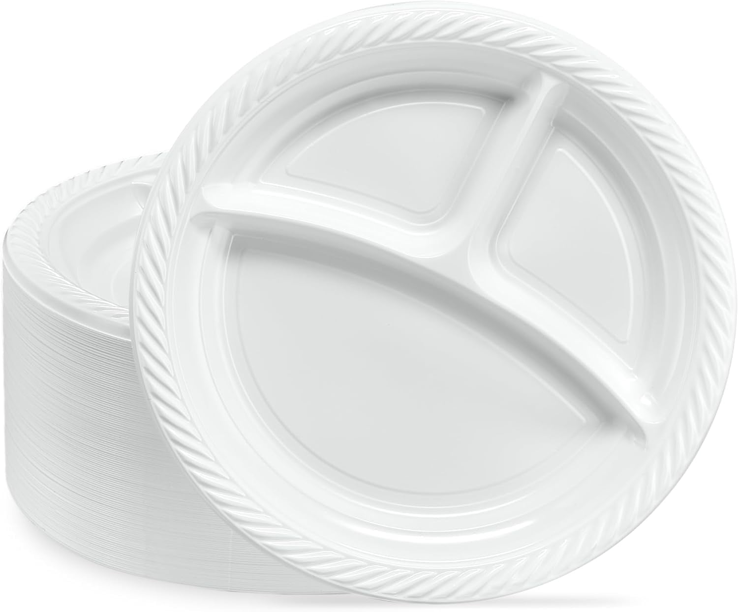 Luluy Round Disposable Plastic Plates with 3 Compartments Heavy Duty ...