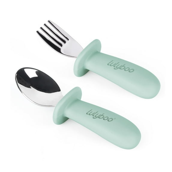Lulyboo Baby Silverware, Self Feeding Baby & Toddler Stainless Steel Spoon & Fork Set, Blue ...