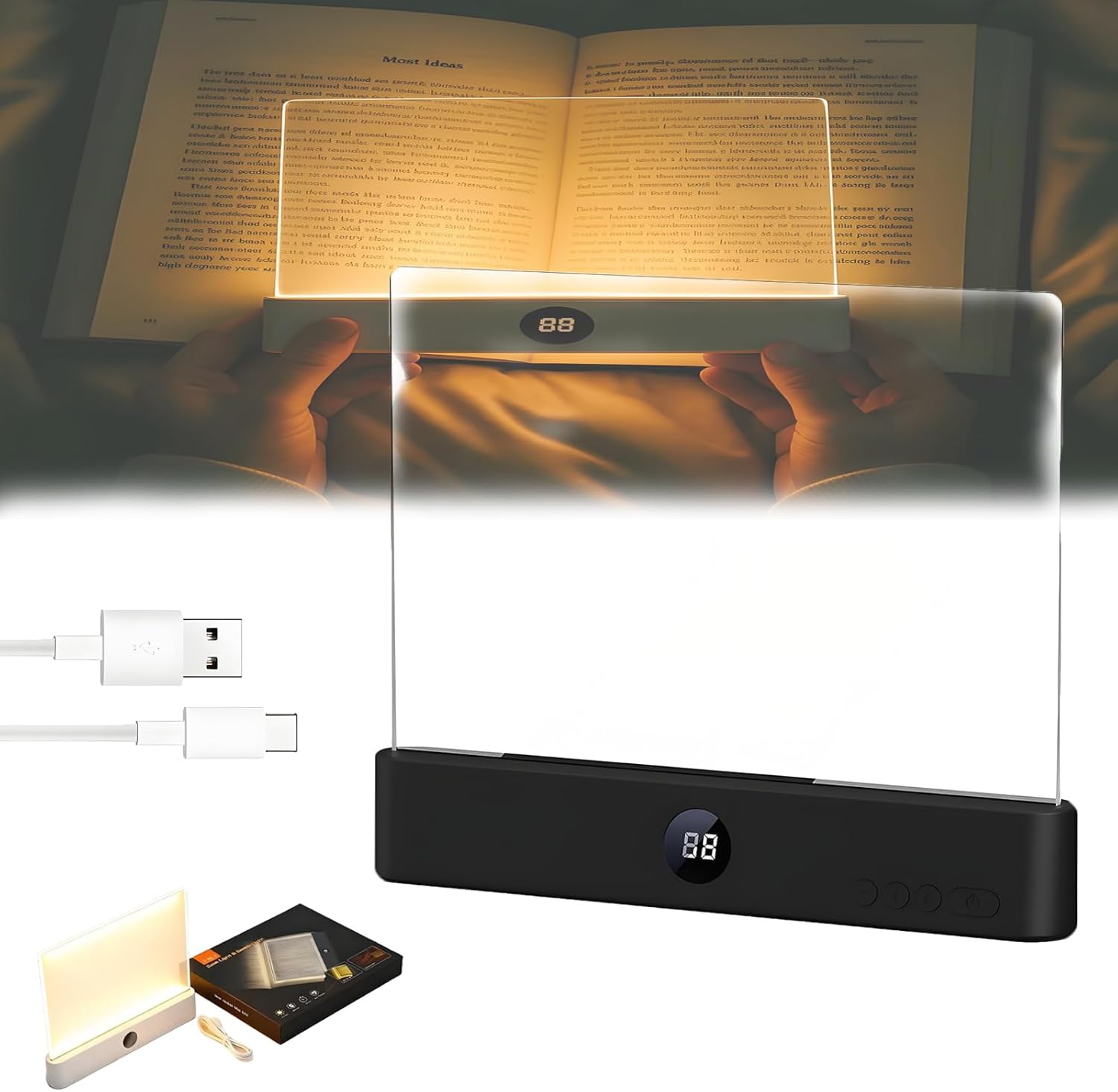 Luma Lit Book Light, Smart Dimmable USB Rechargeable Flat Panel LED ...