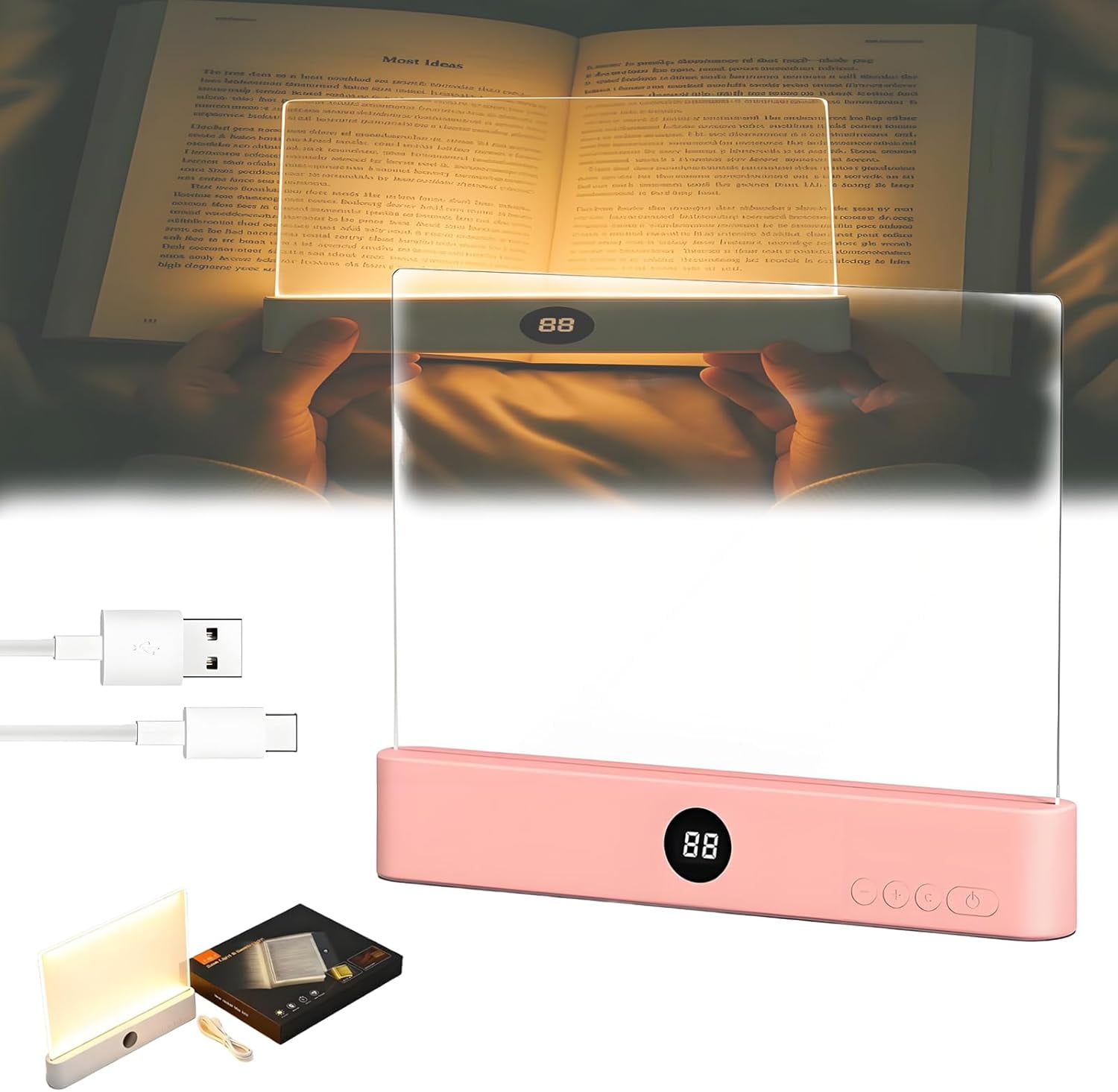 Luma Lit Book Light, Smart Dimmable USB Rechargeable Flat Panel LED ...