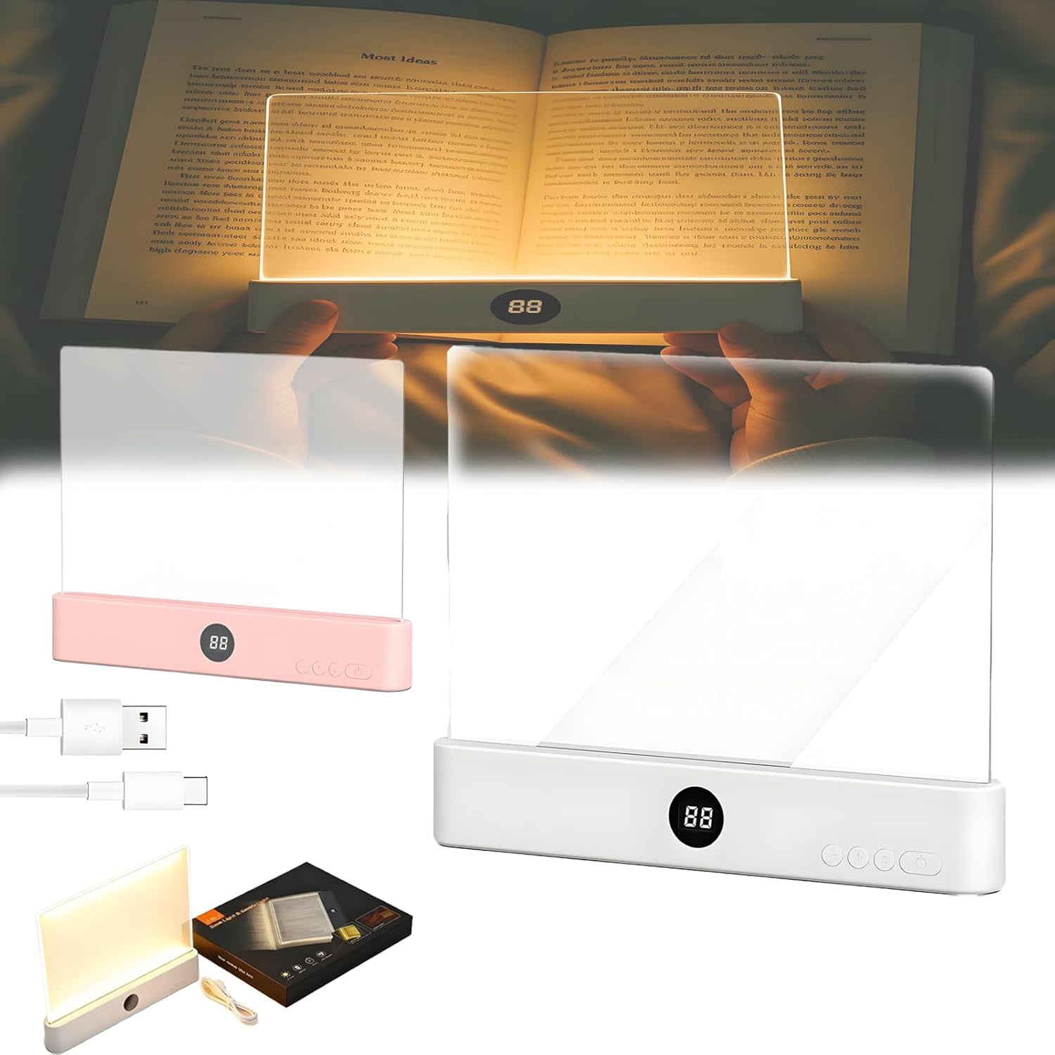 Luma Lit Book Light, Smart Dimmable USB Rechargeable Flat Panel LED ...