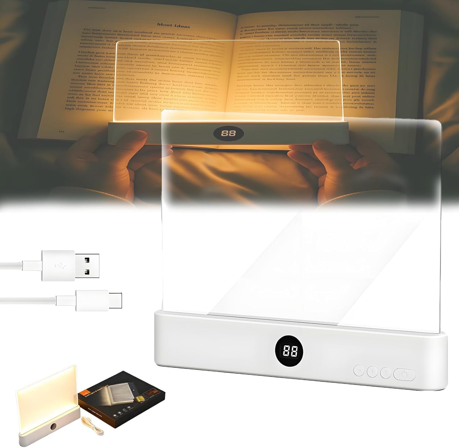 Luma Lit Book Light, Smart Dimmable USB Rechargeable Flat Panel LED ...
