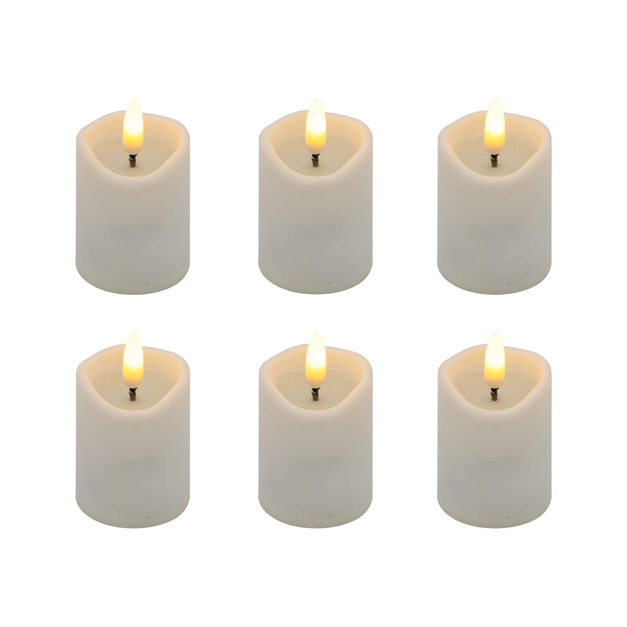 LumaBase Battery Operated 3D Wick Flame Mini Pillars - Set of 6 ...