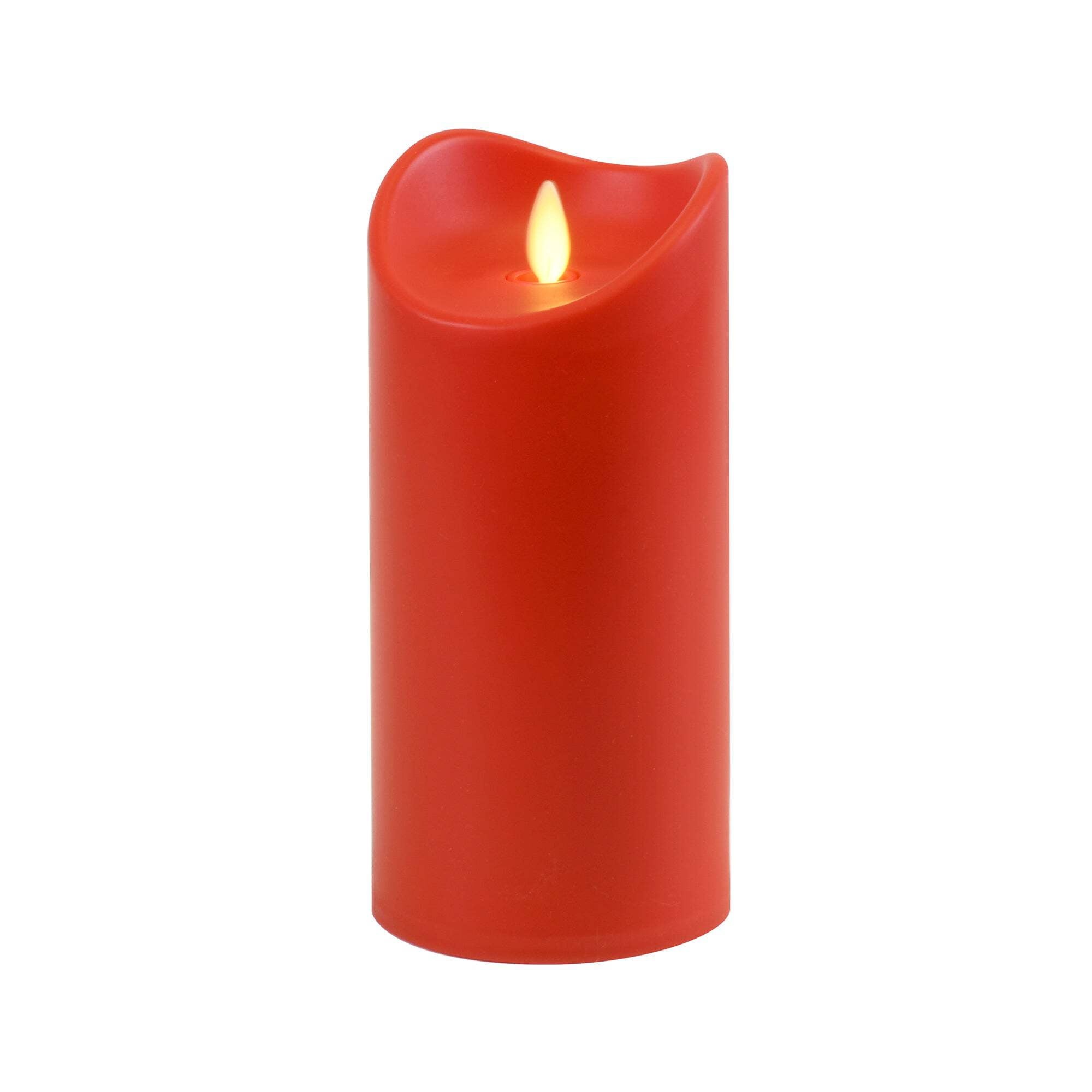 LumaBase Flameless Illuminating Flicker LED Red Pillar Candle, Battery ...