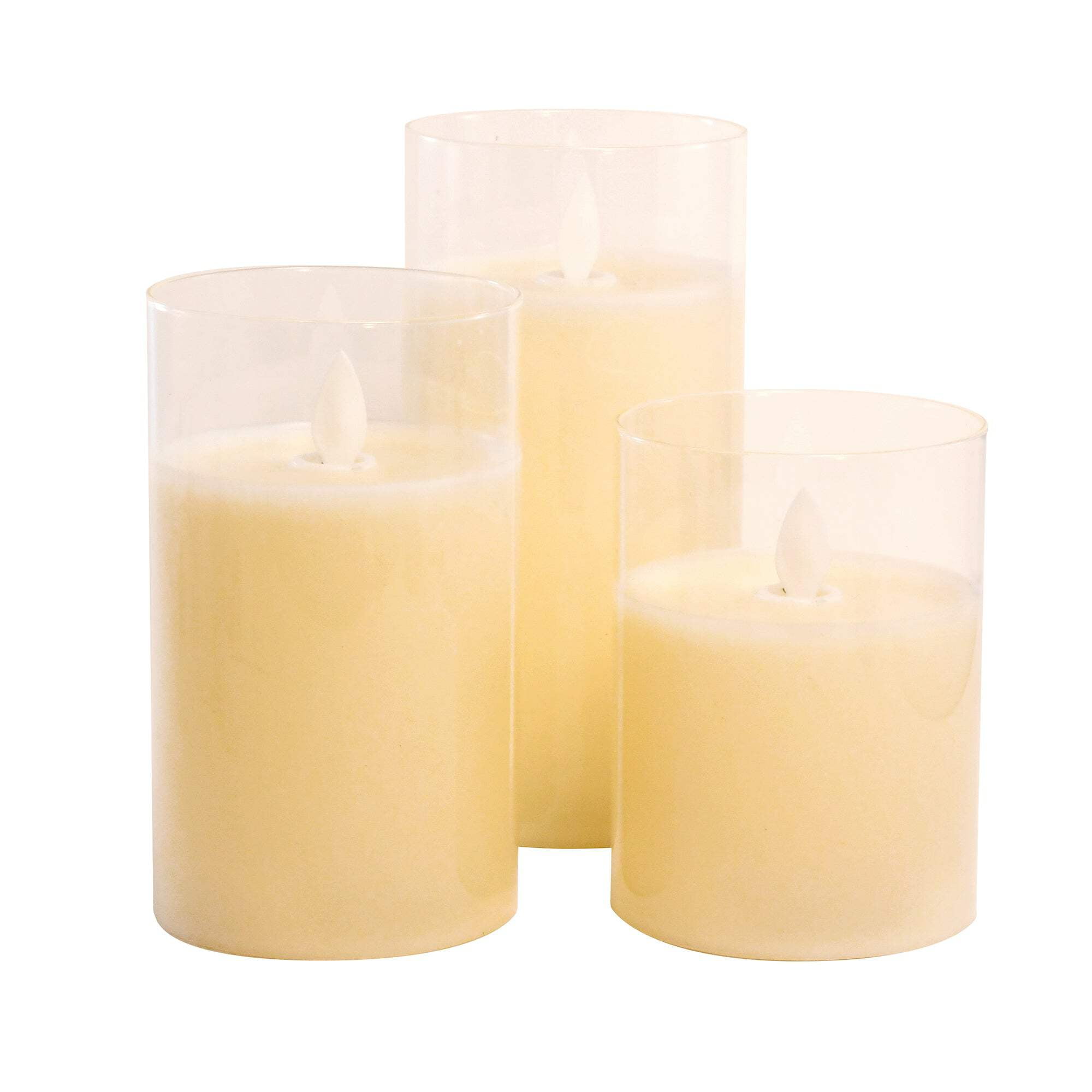 LumaBase Battery Operated Glass Hurricane LED Candles with White Lights ...