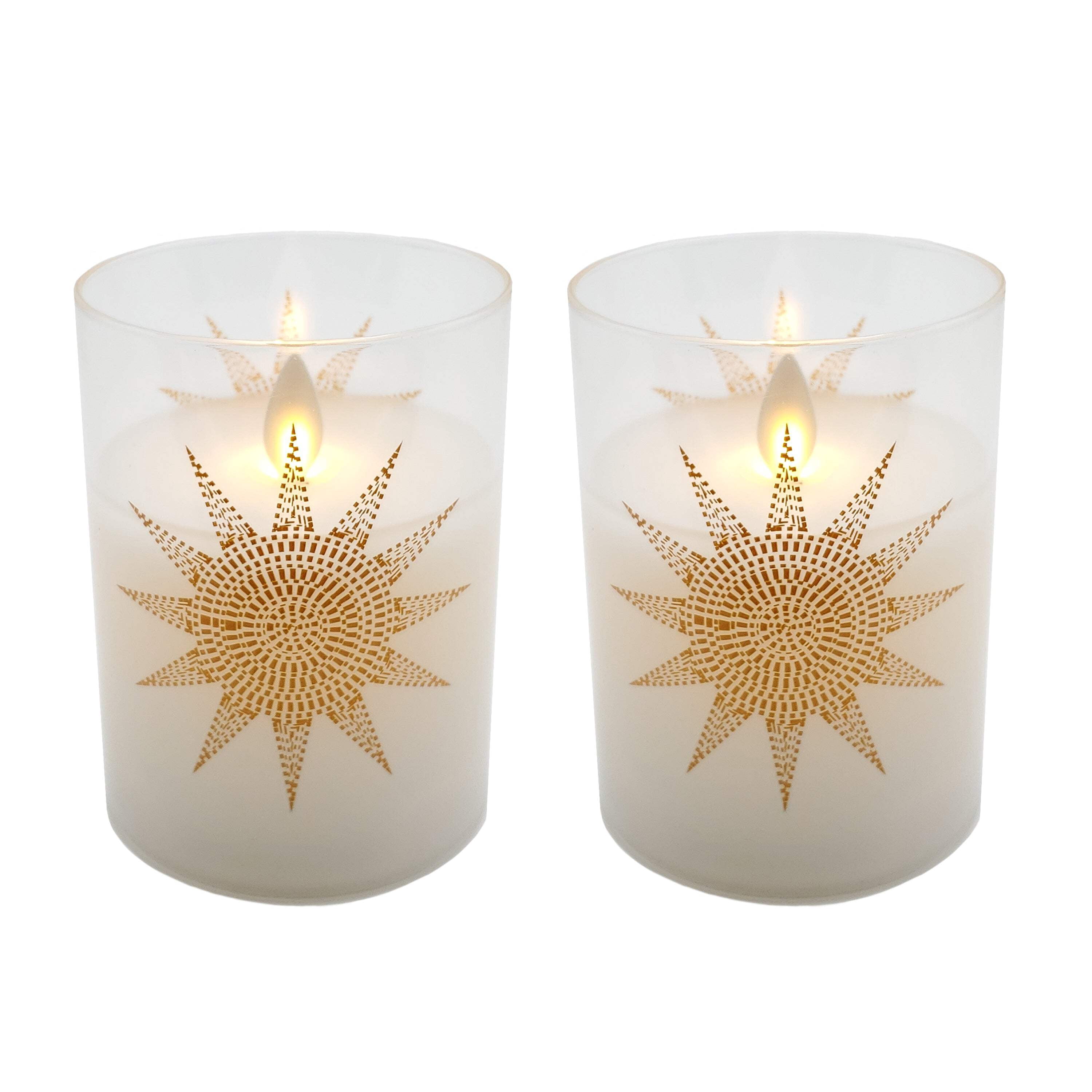 LumaBase Battery Operated Glass LED Candles with Moving Flame, Mosaic Sun - Set of 2 - Walmart.com