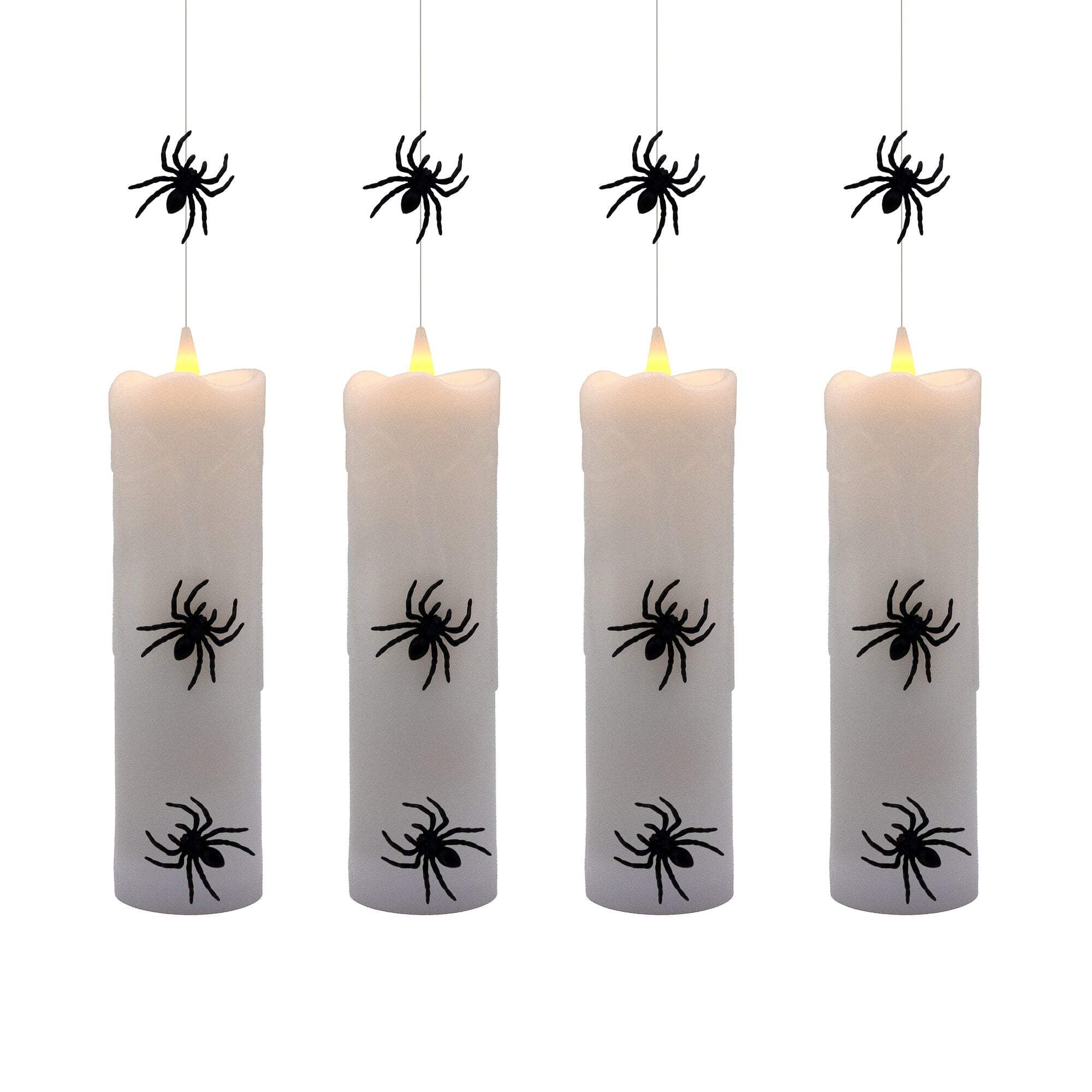 LumaBase Battery Operated Hanging Pillar Candles with Spiders - Set of ...