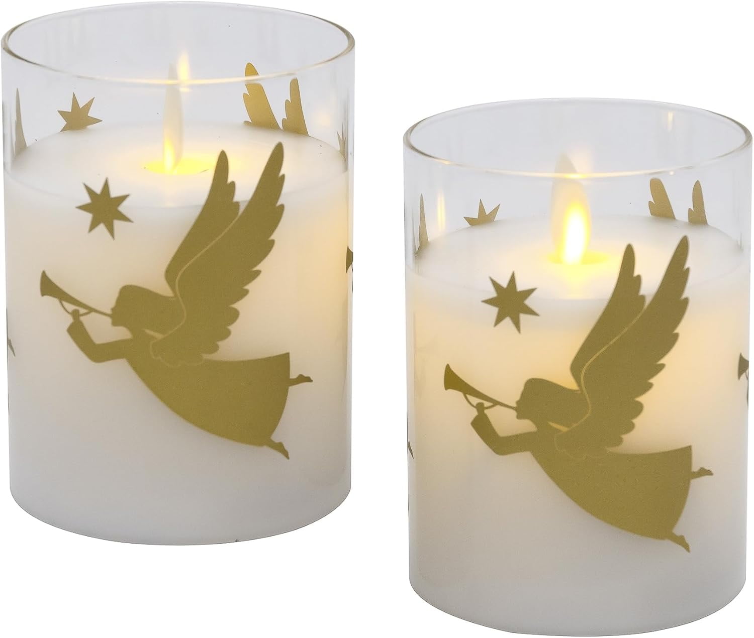 LumaBase Battery Operated LED Glass Candles with 3D Wick Flame, Angels ...