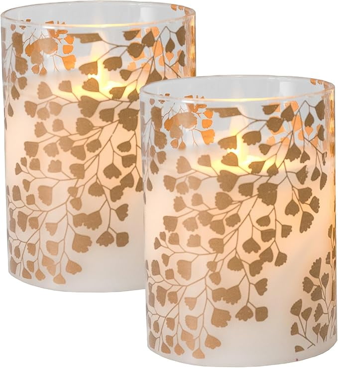LumaBase Battery Operated LED Glass Candles with Flickering Flame, Gold ...
