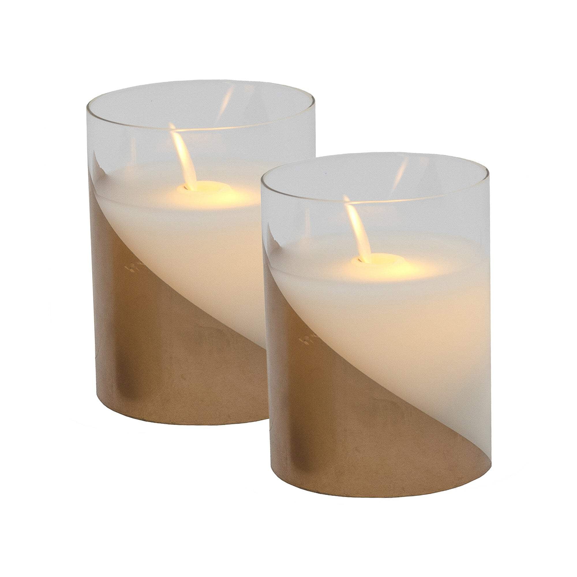 LumaBase Battery Operated LED Glass Candles with Moving Flame - Set of ...