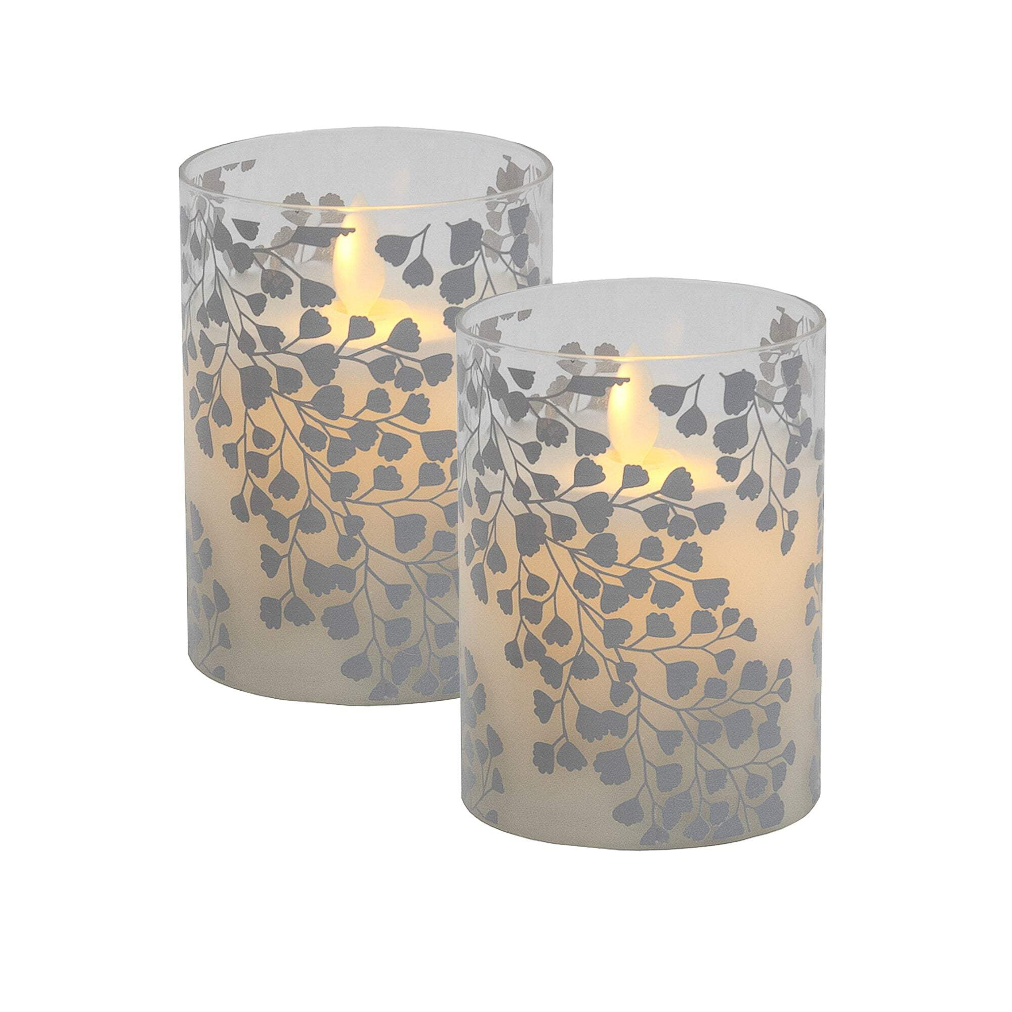 Battery-Operated LED Glass Candles with Flickering Flame, Fern- Set of ...