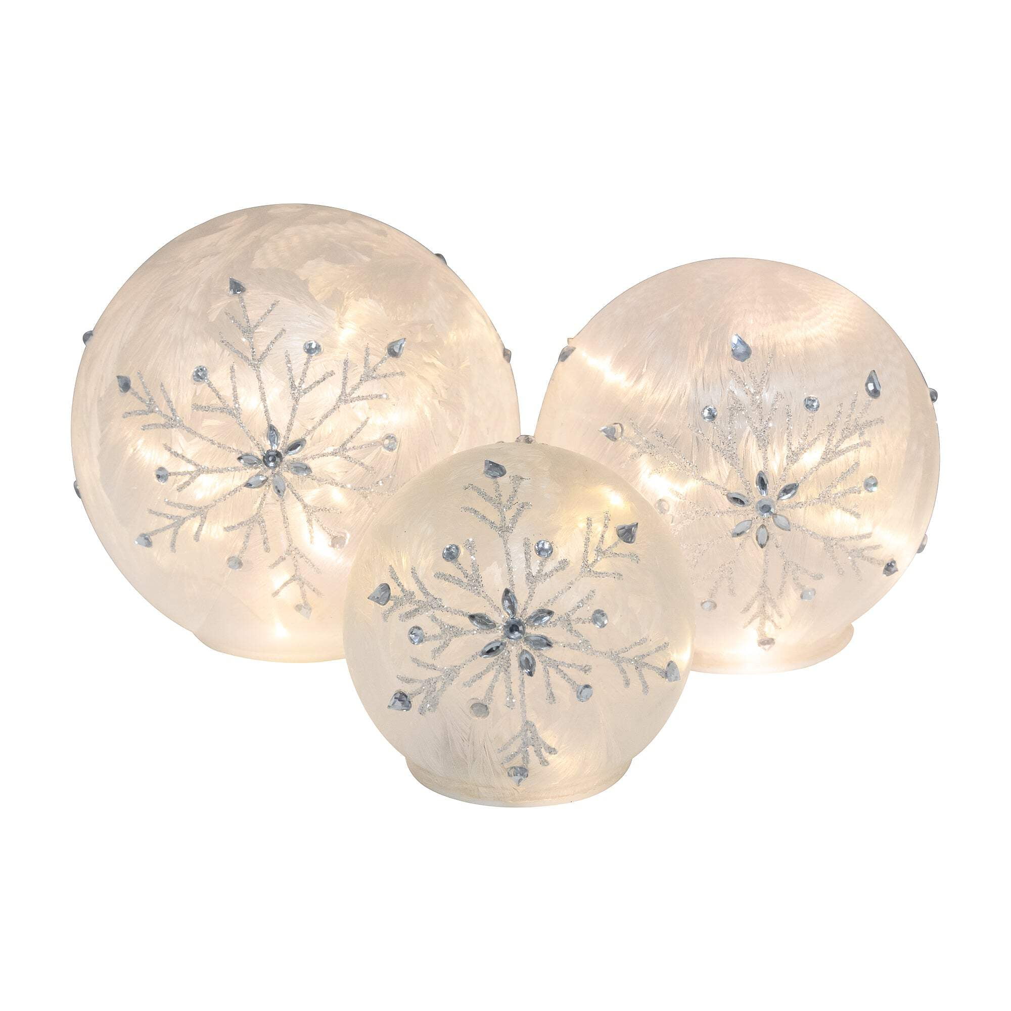 LumaBase Battery Operated LED Glass Snowflake Globes with White Fairy ...