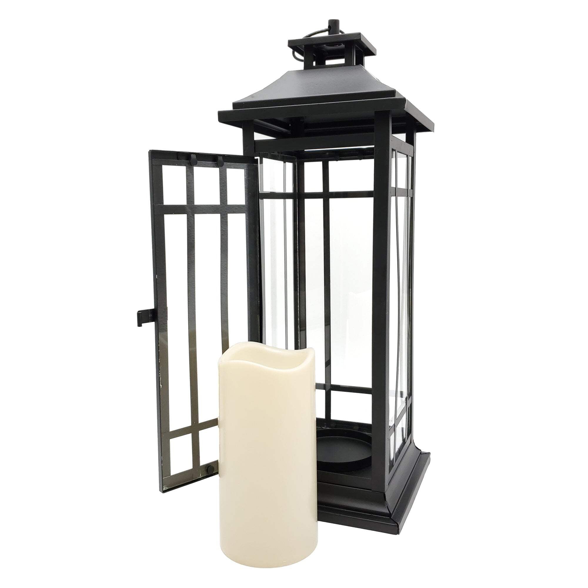 Battery-Operated Metal Lantern with LED Candle - Black Window - Walmart.com