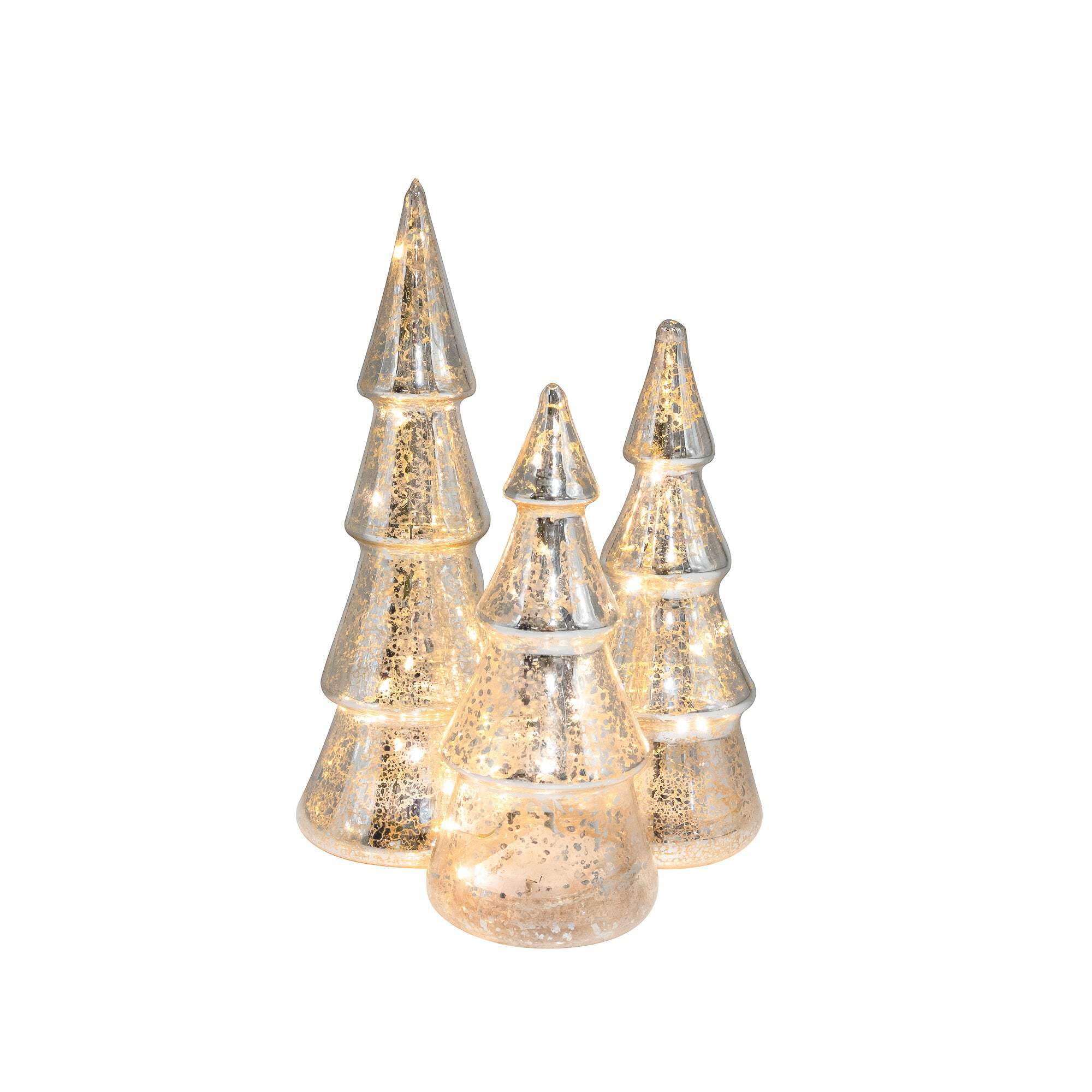 "LumaBase Christmas Tabletop Holiday Decor - Silver Mercury Glass Trees ...