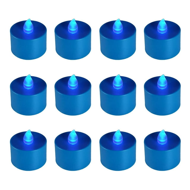 LumaBase Battery Operated Tea Light Candles - Set of 12 (Blue ...