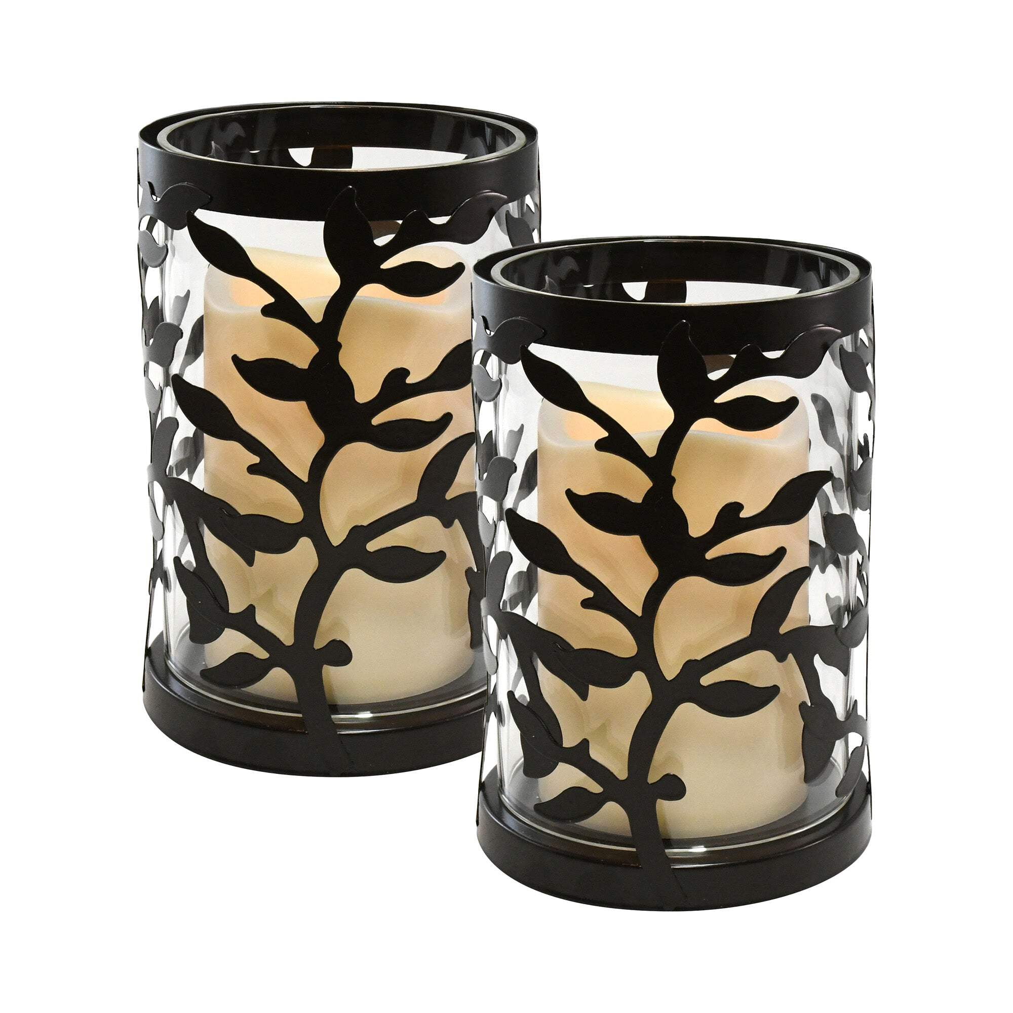 LumaBase Black Vine Hurricanes with LED Candles - Set of 2 - Walmart.com
