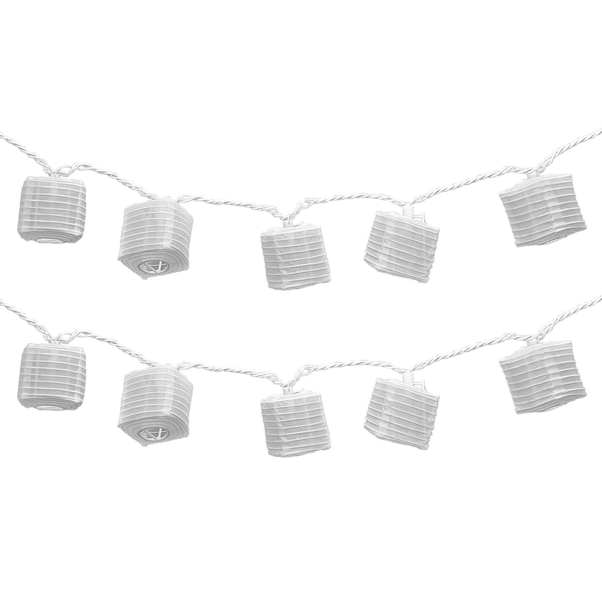 LumaBase Electric String Lights with 10 White Square Nylon Lanterns ...