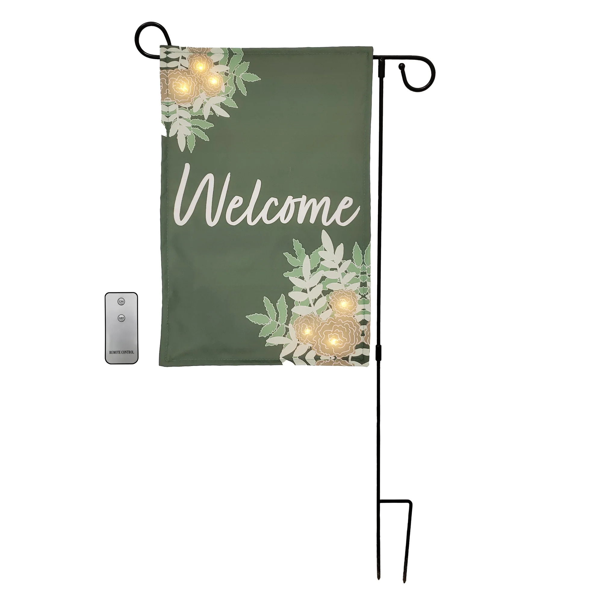 LumaBase Lighted LED Outdoor Banner with Garden Flag Stand and Remote ...