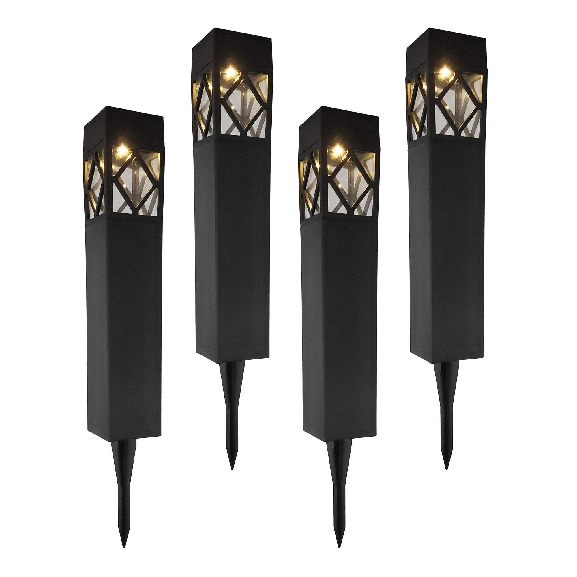LumaBase Solar Powered Garden Stakes with LED White Lights, Black - Set ...
