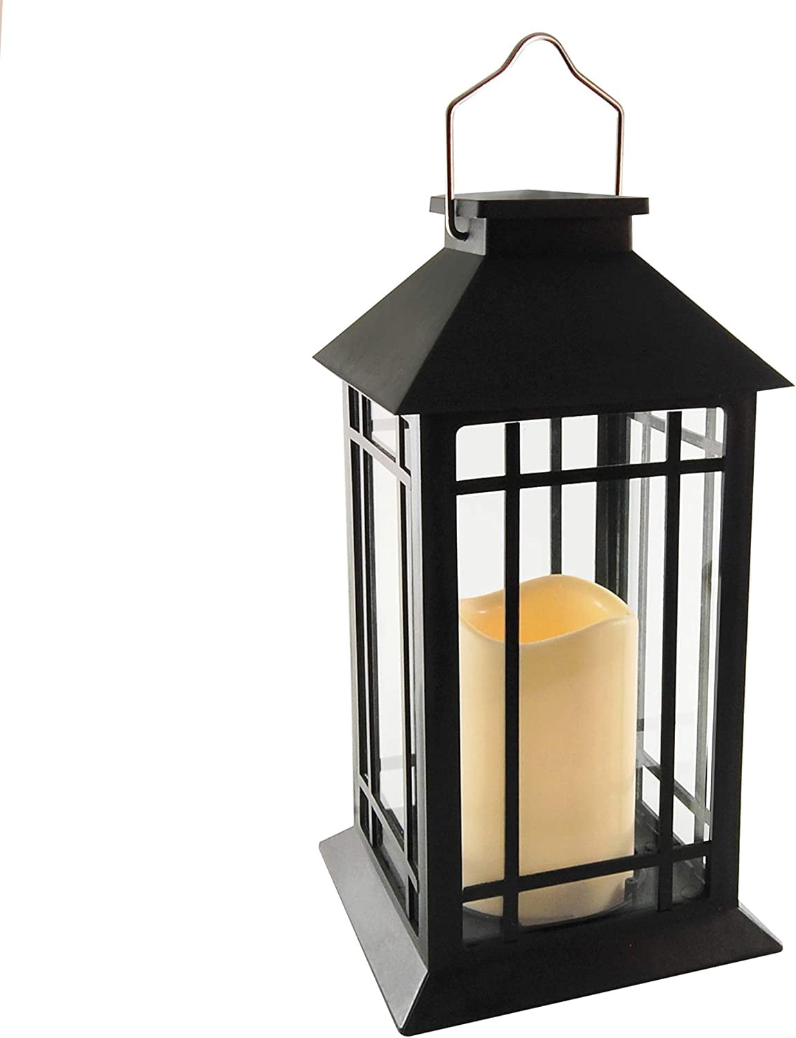LumaBase Solar Powered Lantern with LED Candle - Black Window - Walmart.com
