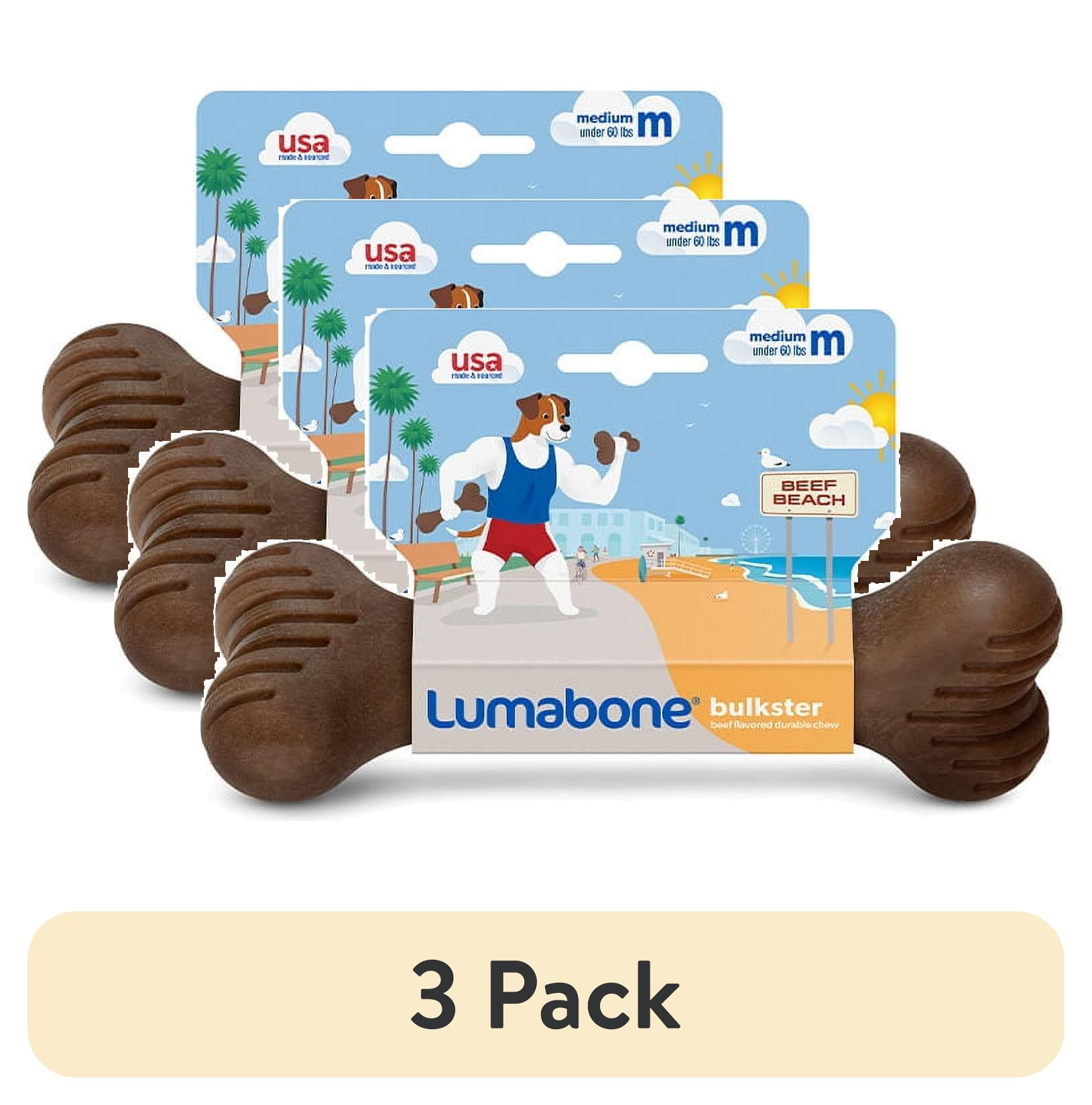 (3 pack) Lumabone Real Beef Durable Bulkster Dog Chew Toy, Medium ...