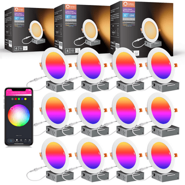 Smart Recessed Lighting, 4 inch RGB LED Recessed Lighting with Warm ...