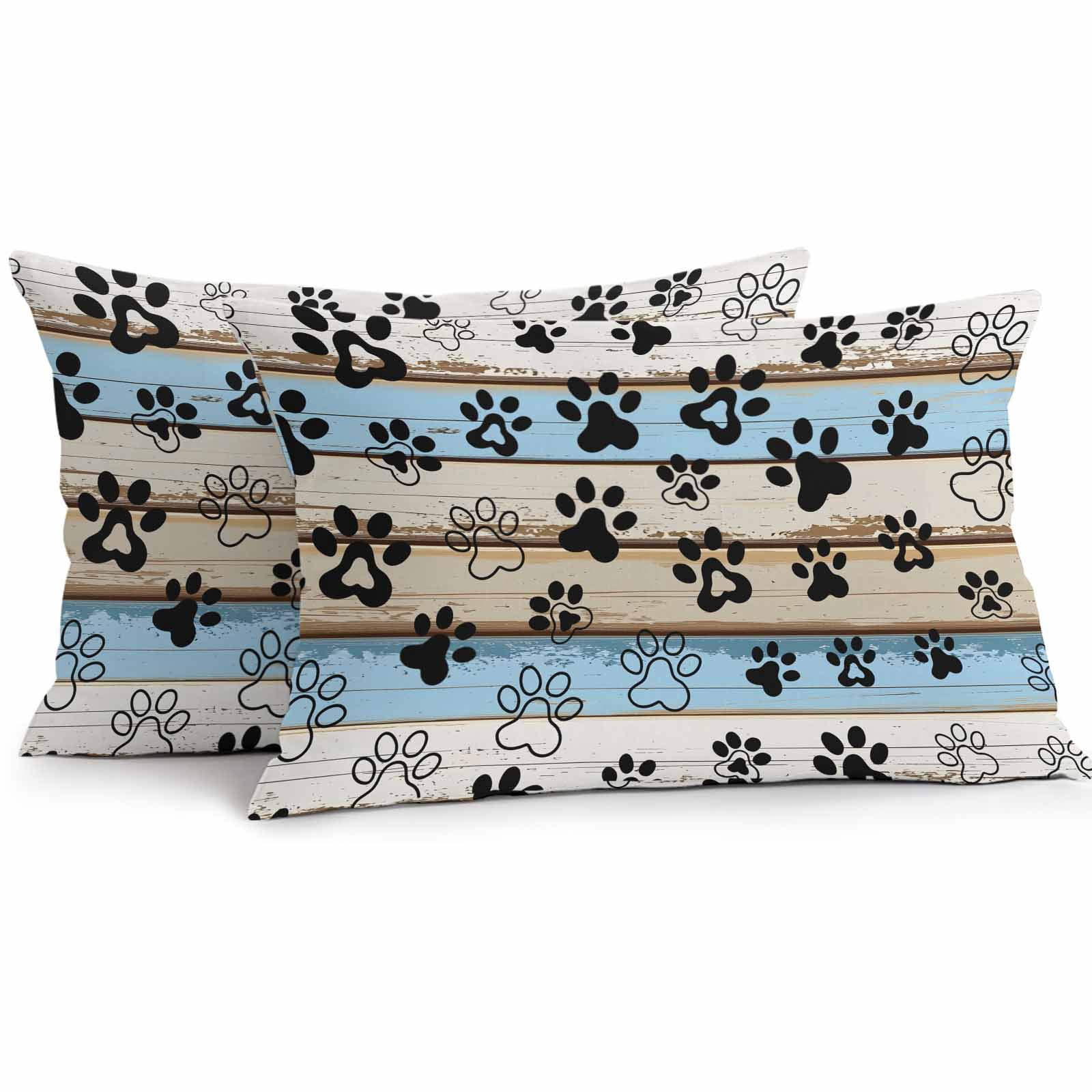 Lumbar Pillow Covers 12 x 20 Inches, Blue Brown Paw Prints Waterproof ...