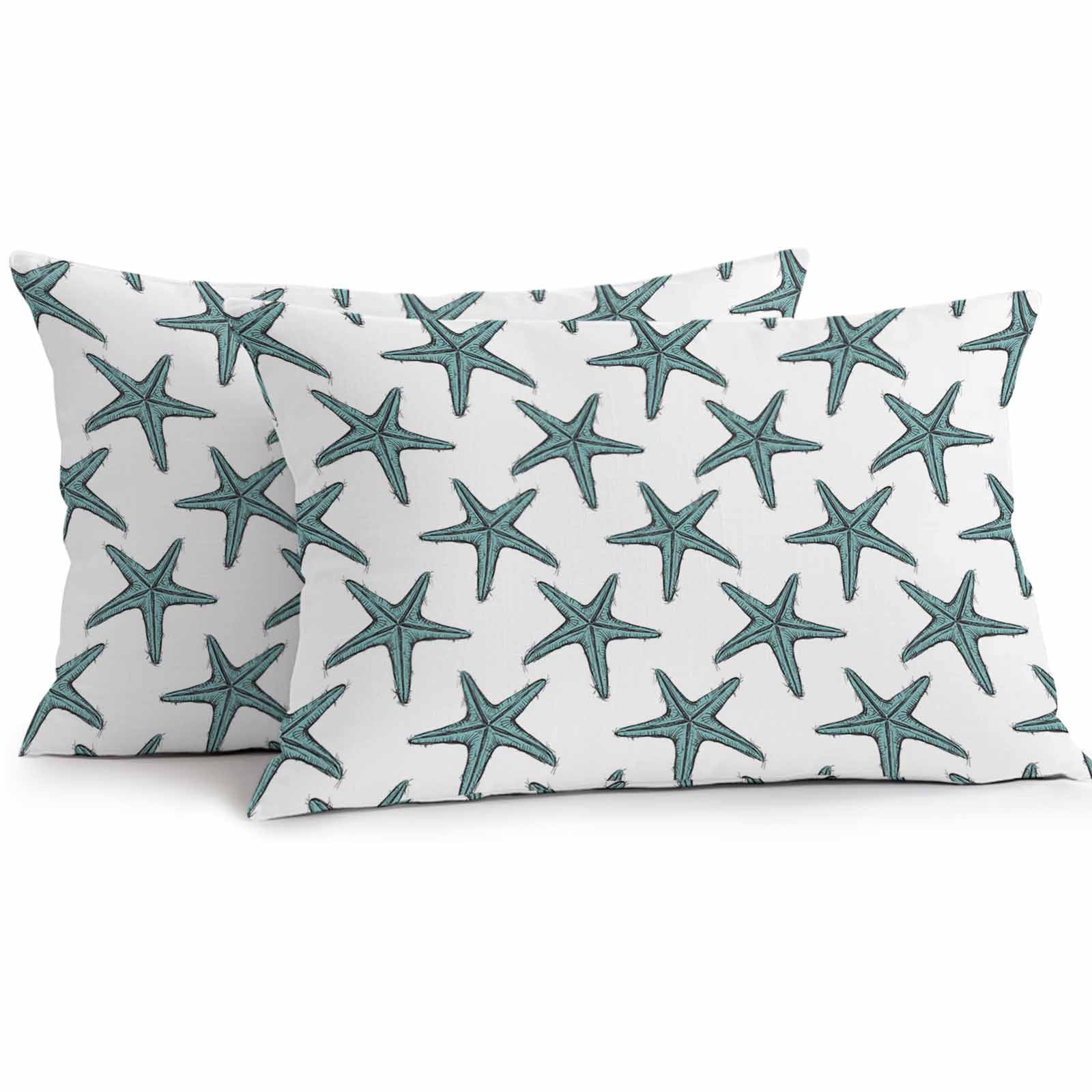 Lumbar Pillow Covers 12 x 20 Inches, Turquoise Starfish, Waterproof ...