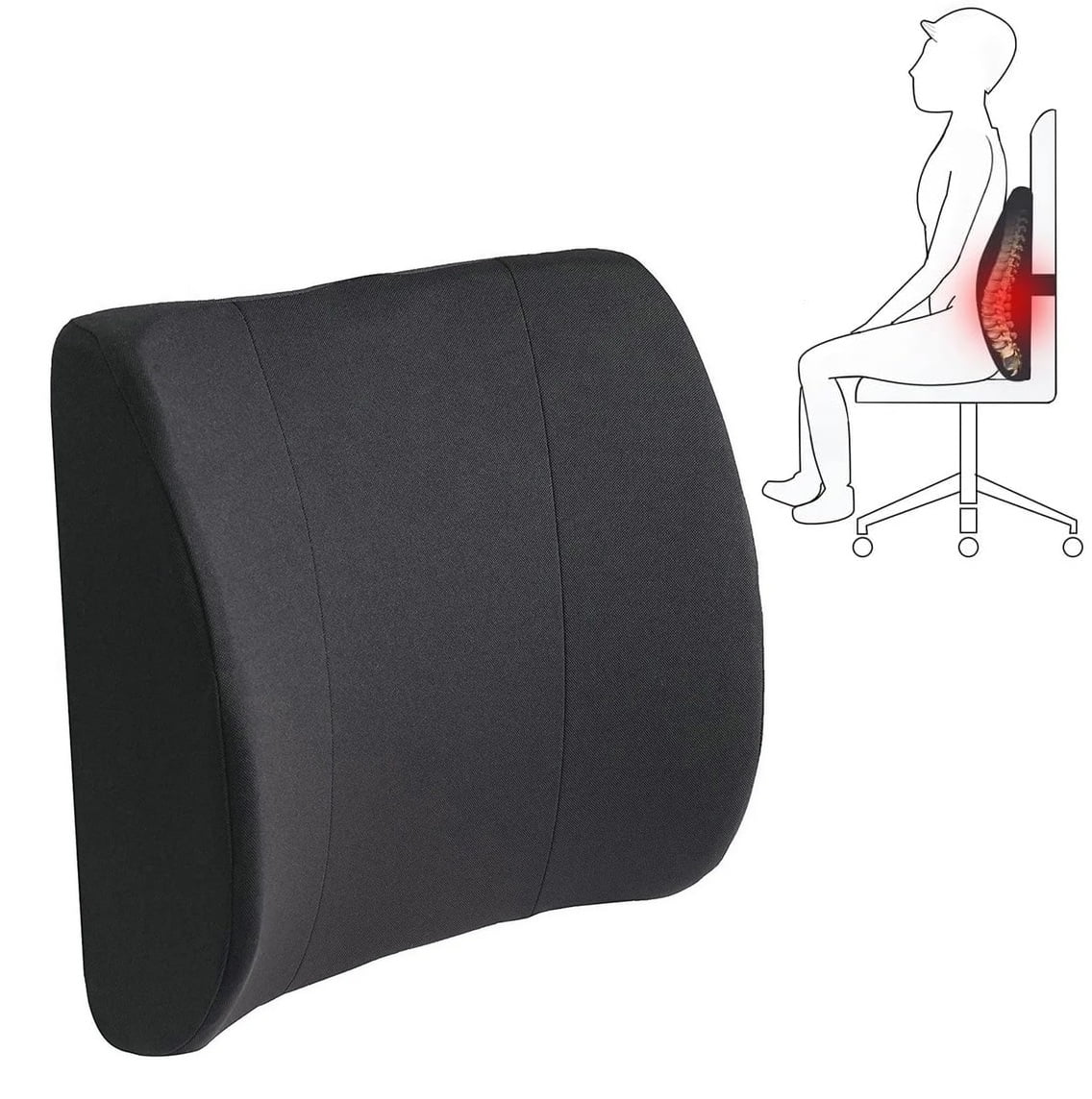 Lumbar Seat Back Chair Cushion with Strap, Black Lower Back Support ...
