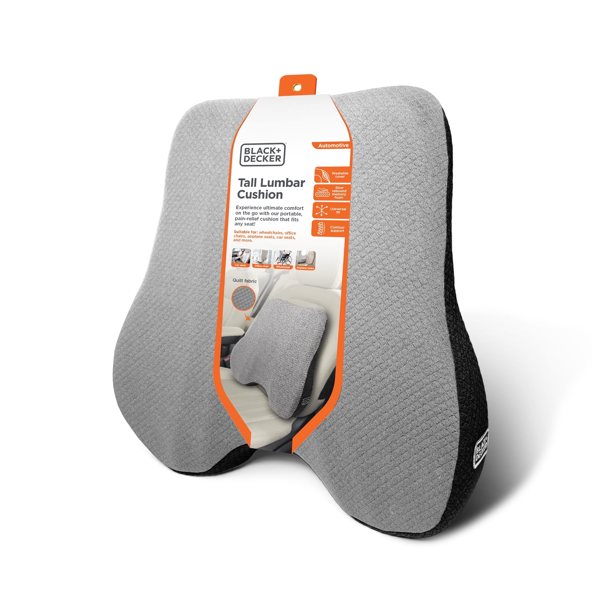 BLACK+DECKER Slow Rebound Memory Foam Back Cushion Lumbar Support ...