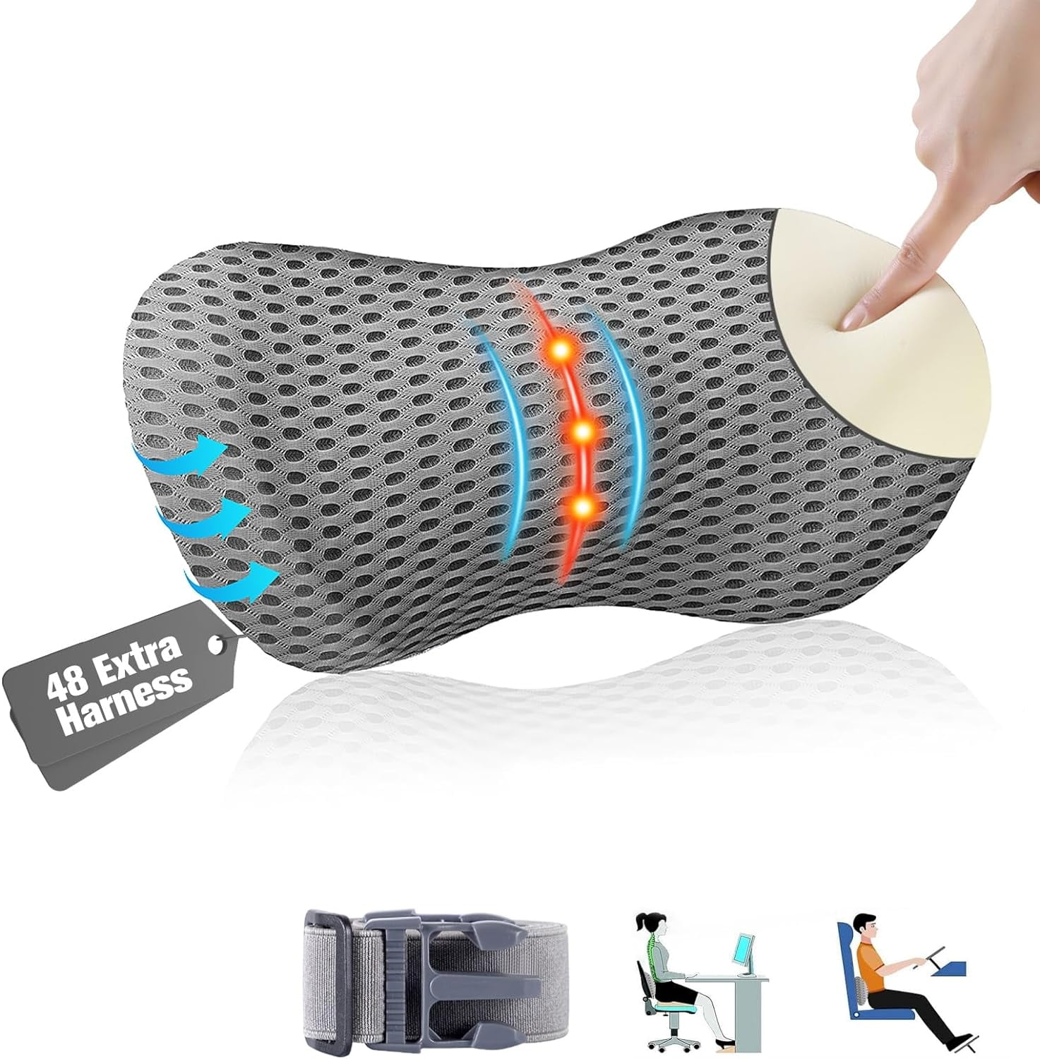 Lumbar Support Pillow Memory Foam Back Support Pillow for Office Chair ...