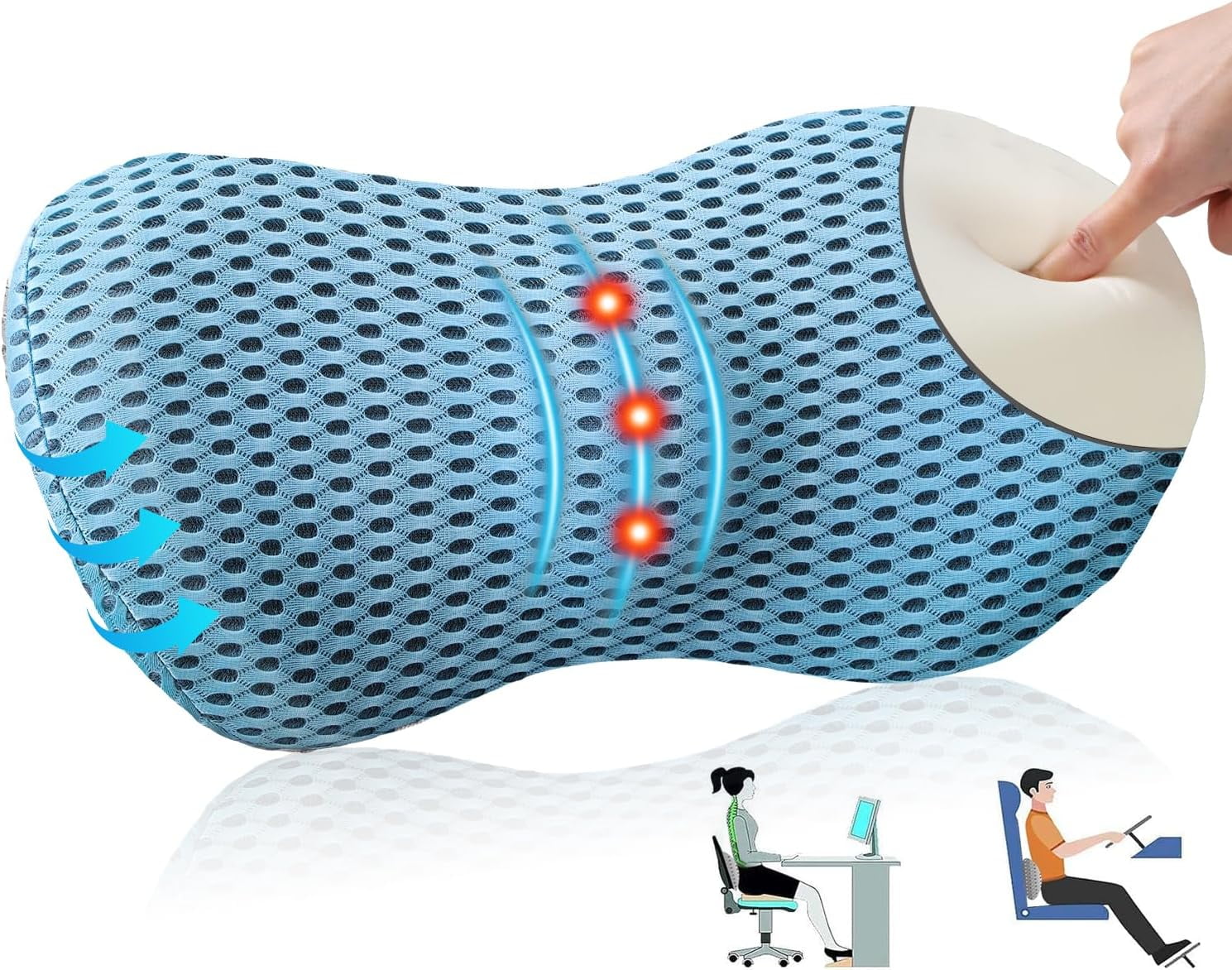 Lumbar Support Pillow Memory Foam Back Support Pillow for Office Chair ...