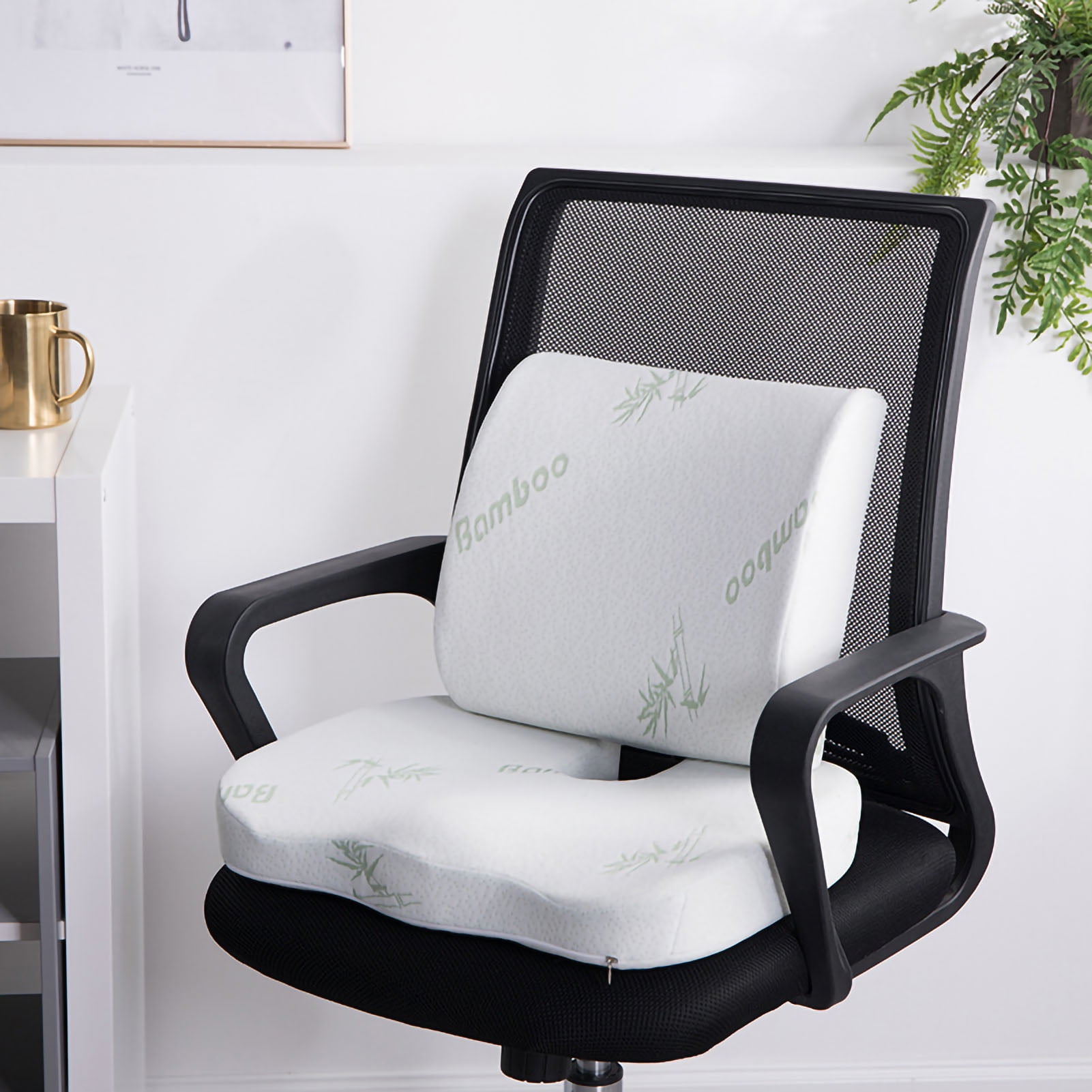 Lumbar Support & Seat Cushion for Office/Home Use Polyester Bamboo ...