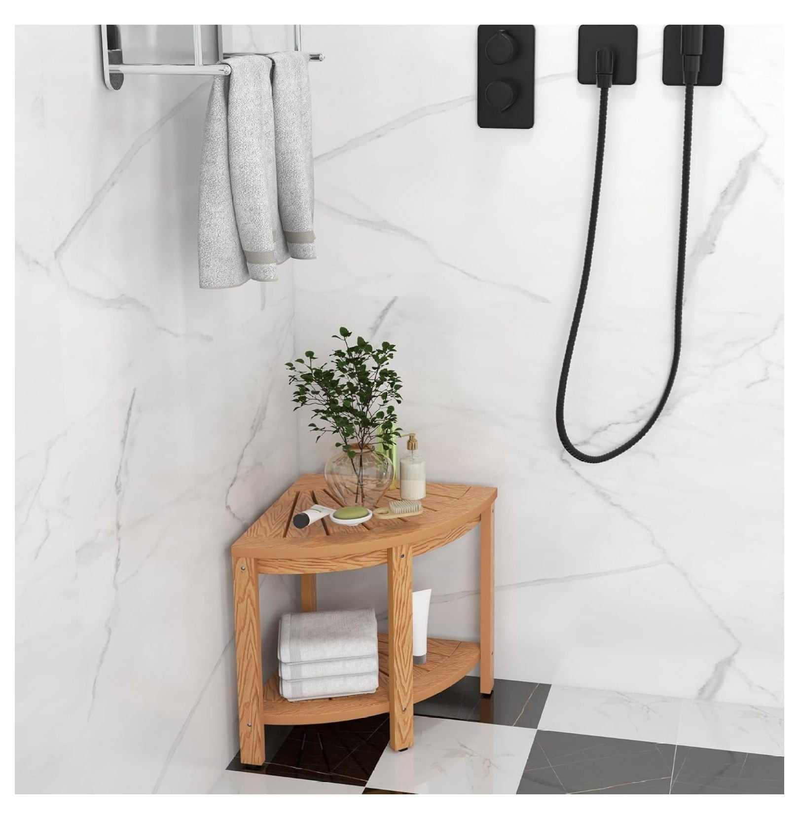 Lumber 17" Shower Bench, Corner Shower Stool with Storage Shelf and ...