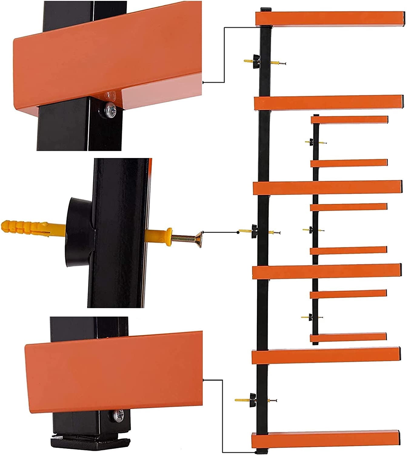 Lumber Board Basement Storage Wall Mounted Rack Max 600 lb Steel with 6 ...