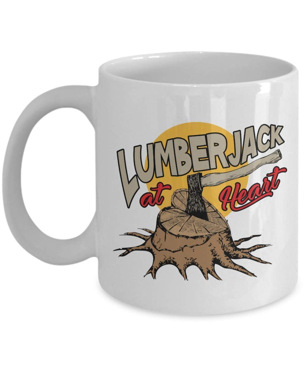 Lumberjack At Heart With Axe & Tree Stump Graphic Art Coffee & Tea Gift ...