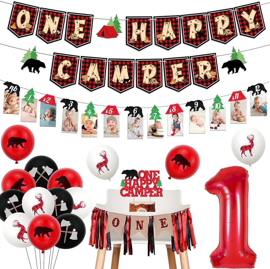 Lumberjack First Birthday Decorations, Buffalo Plaid Camping Party ...