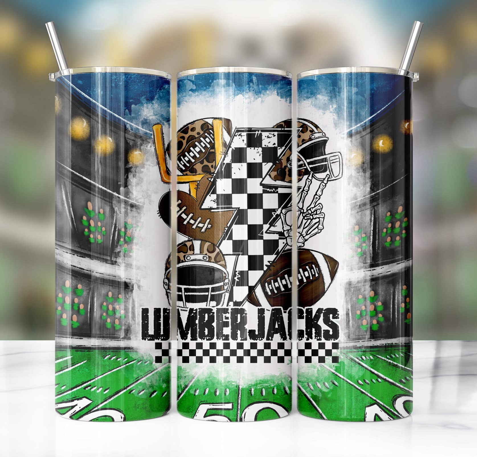 Lumberjacks School Team Mascot Preppy Football 20 Oz Skinny Metal ...