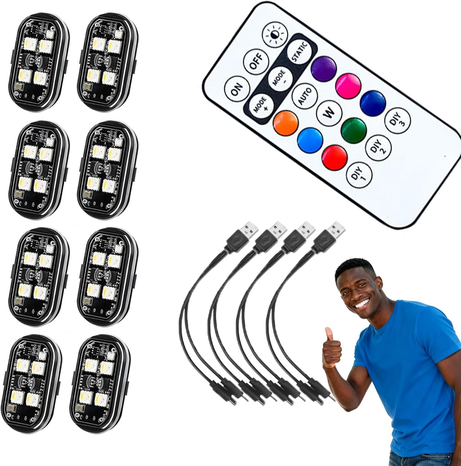 Lume Flux – Wireless RGB LED Lights with Remote Control, 8 Colors 10 Flash Modes USB Charging ...