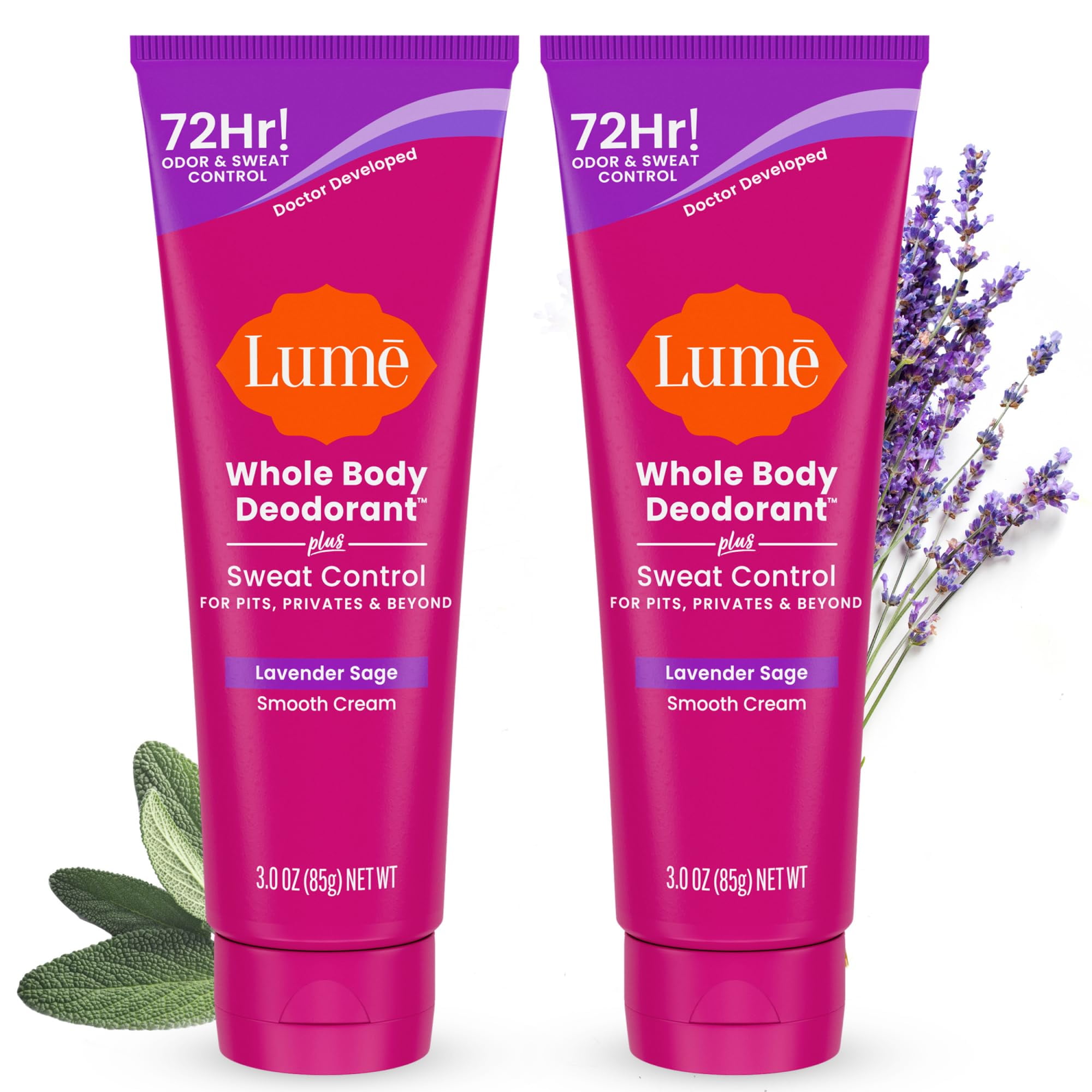 Lume Whole Body Deodorant Plus Sweat Control - Smooth Cream Tube - 72 ...
