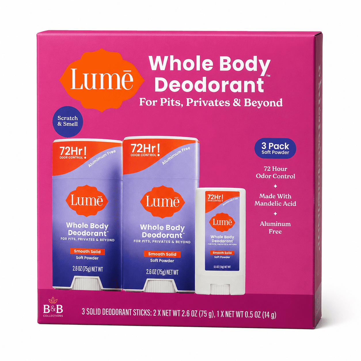 Lume Whole Body Deodorant, Soft Powder Scent, 3 Pack, Aluminum Free ...