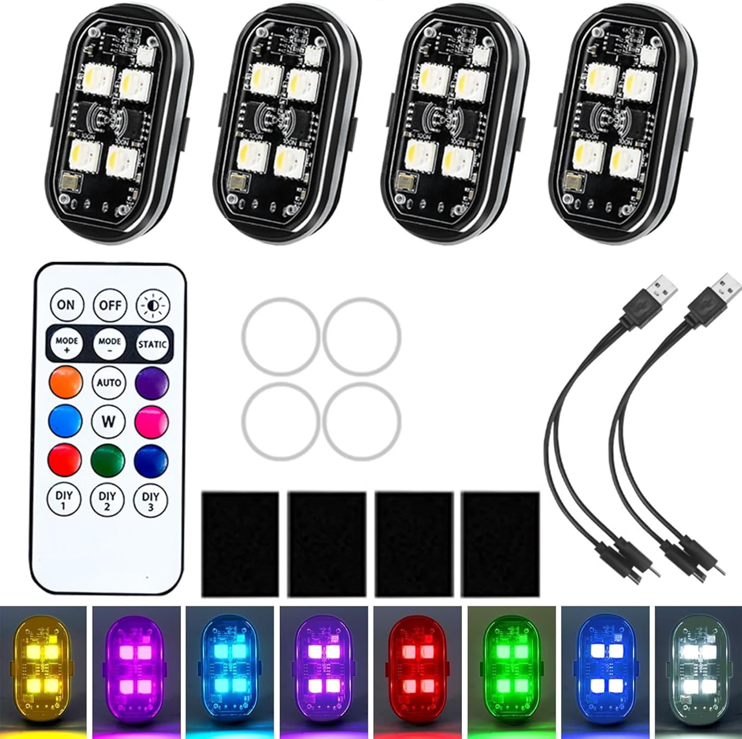 LumeX Flux – Wireless RGB LED Lights with Remote Control, 8 Colors .10 ...