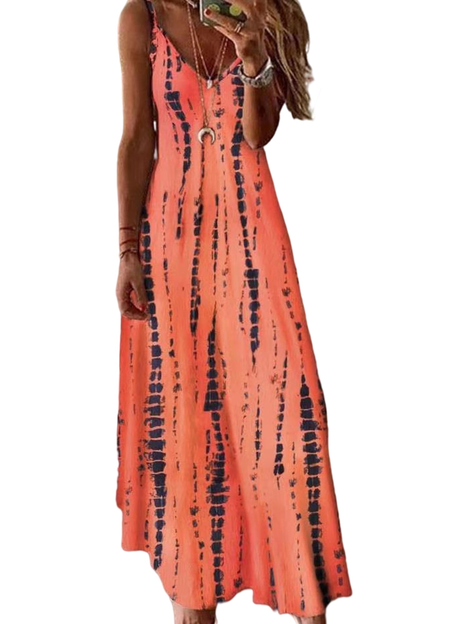 Lumento Women's Beach Sun Dress, Casual V Neck Loose Long XL Sleeveless ...