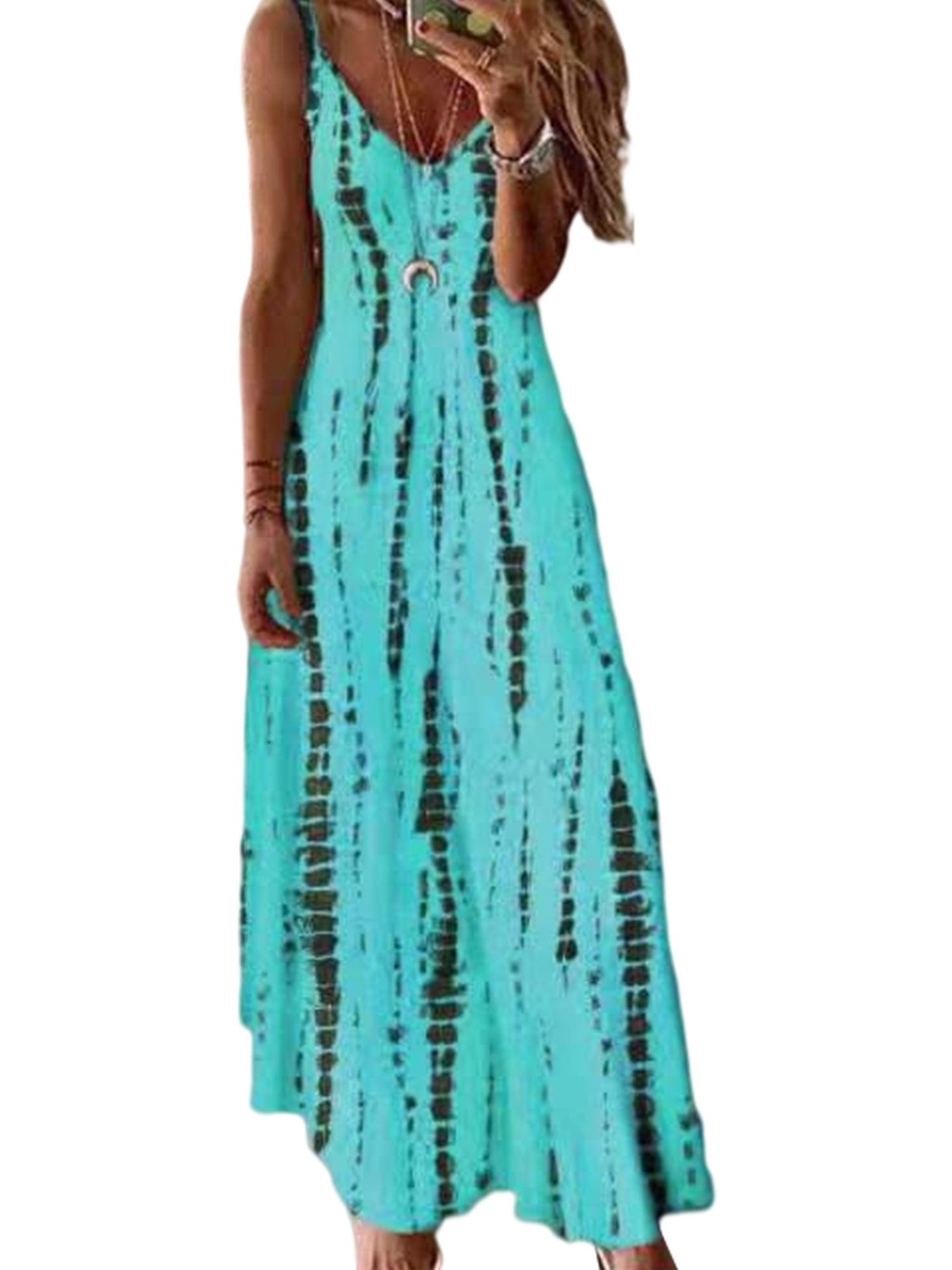 Lumento Women's V Neck Sundress, Casual Long Maxi Dress, Tie Dye ...